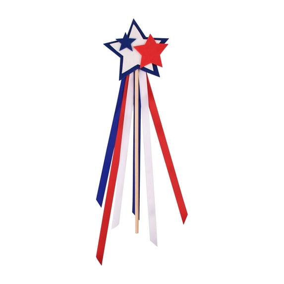QLUEWX Patriotic Star Wand Set, 15 Inch Red White Blue Ribbon Fairy ...