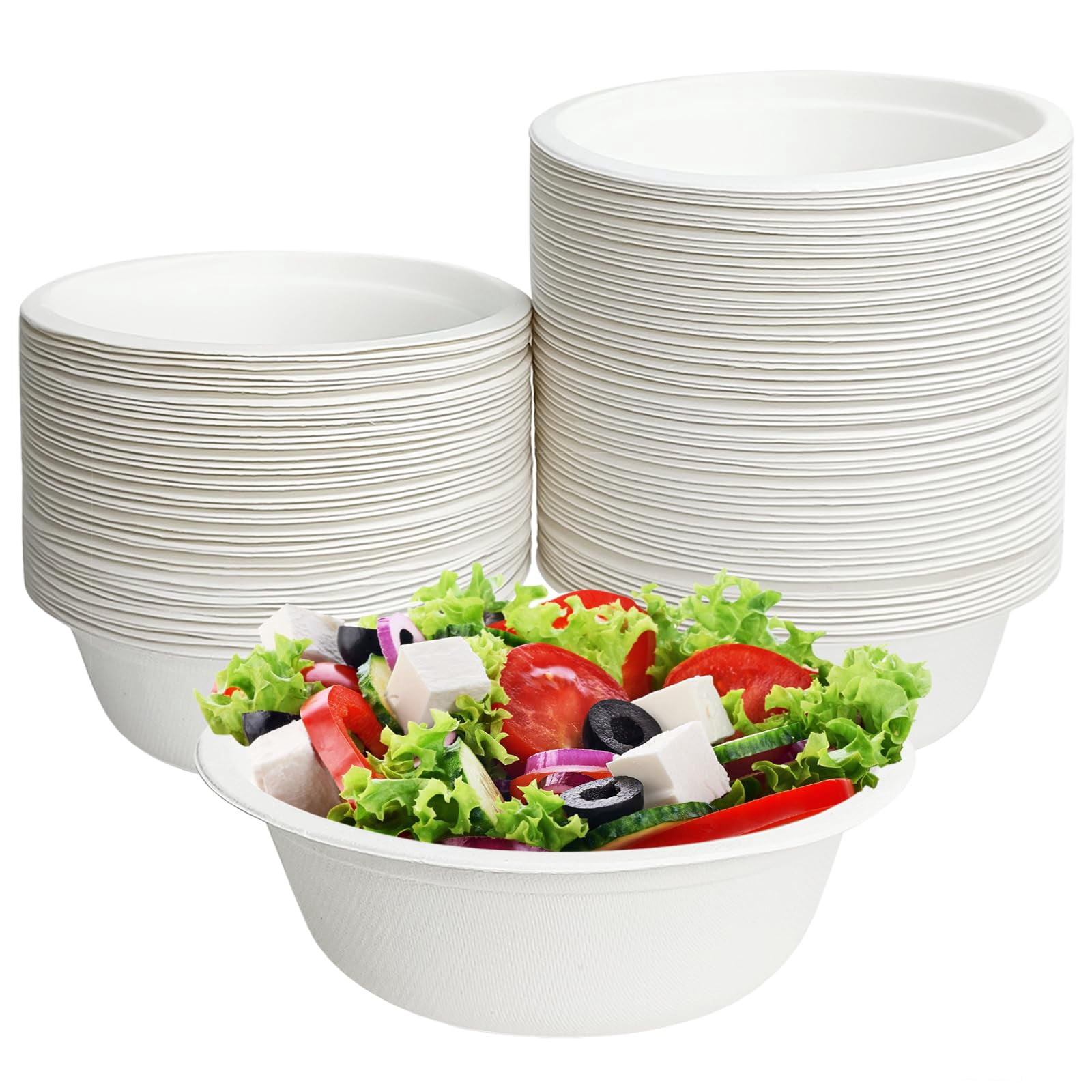 QMET 100 Pack 12OZ Paper Bowls Disposable, 100% Compostable Disposable ...
