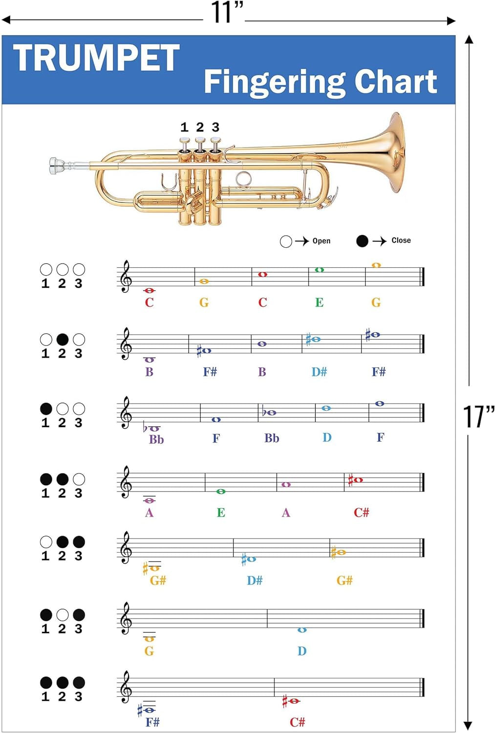 QMG Trumpet Fingering Chart: Color-Coded Notes, All Levels, 1st Edition ...