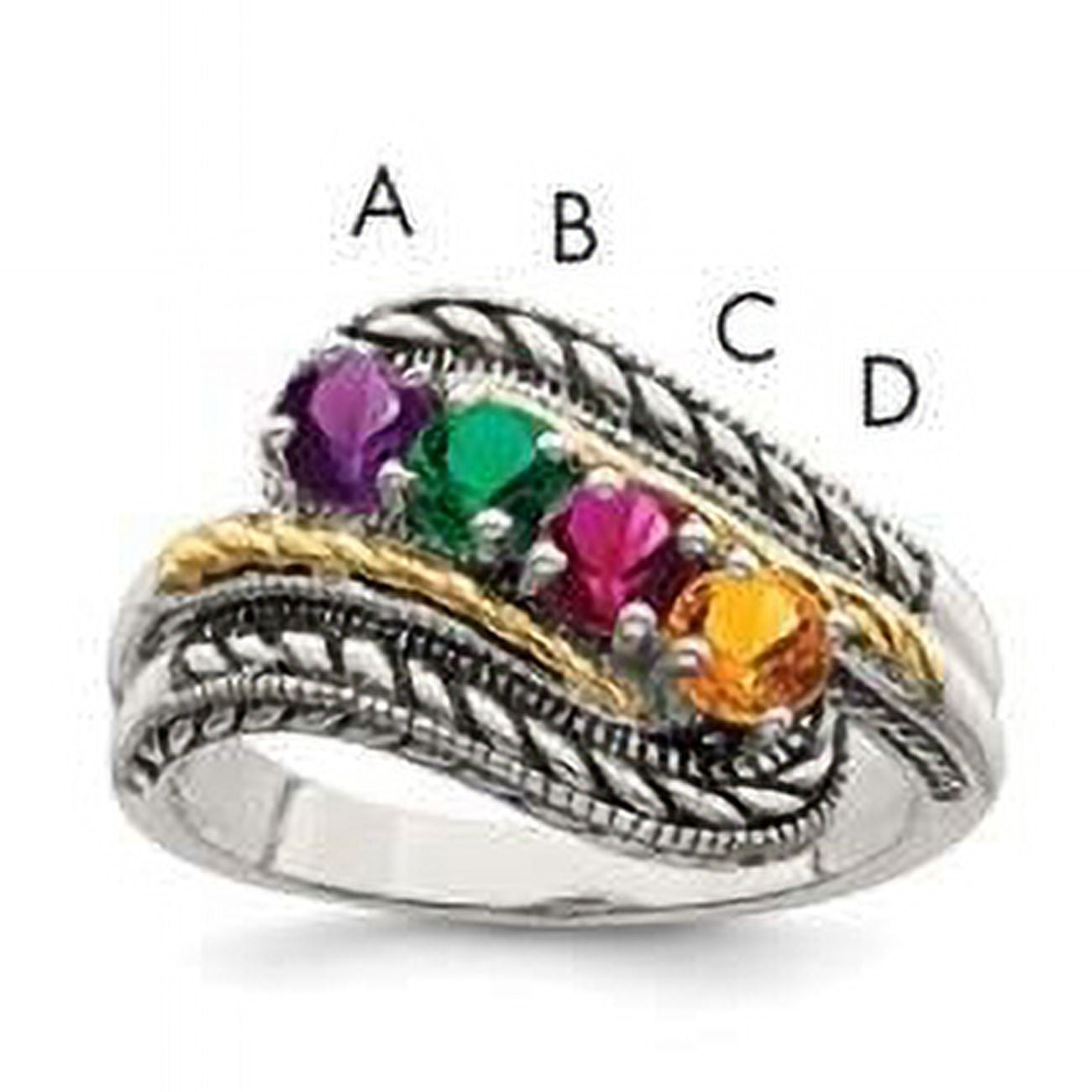 QMR13-4-7 Sterling Silver & 14K Four-stone Mothers Mounting Ring, Size ...