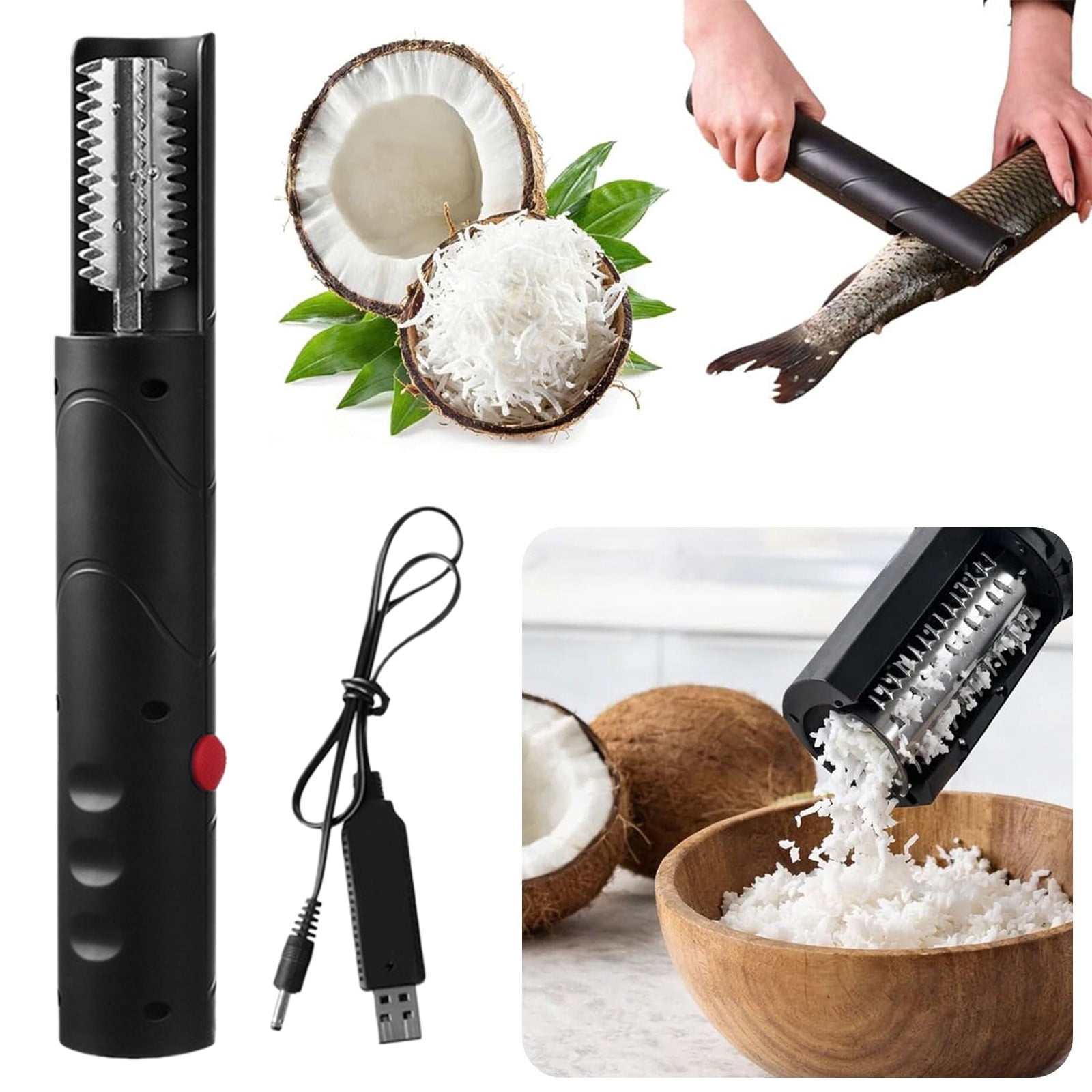 QMTWT Portable Handheld Coconut Grater Machine - Wireless Rechargeable ...