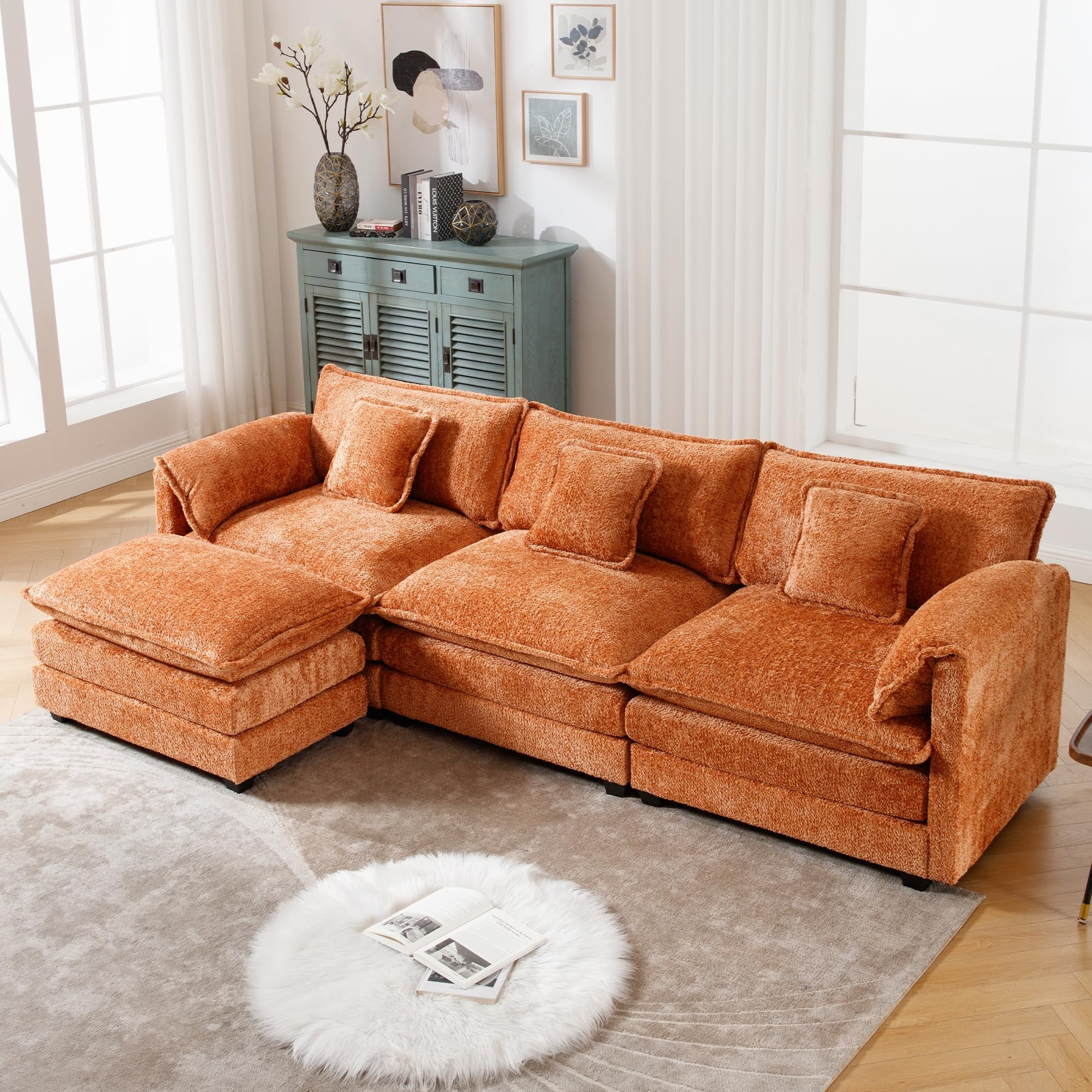 QNACPY 112" L-Shaped Cloud Modular Sectional Couch, 4 Seat Modern ...
