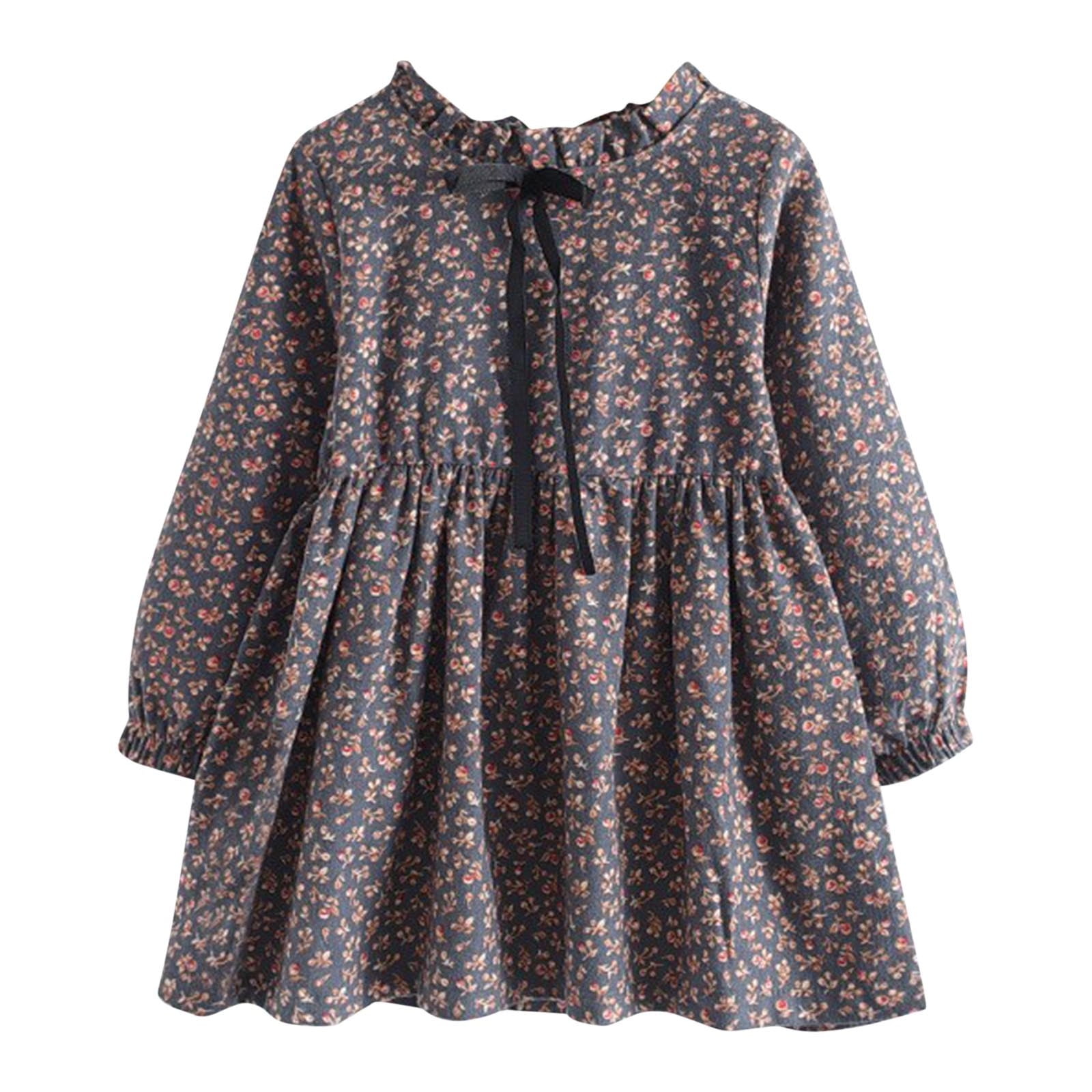 QNANSPI Girls Warm Dress,Girls Long Sleeve Floral Dress,3-7 Years Girls ...