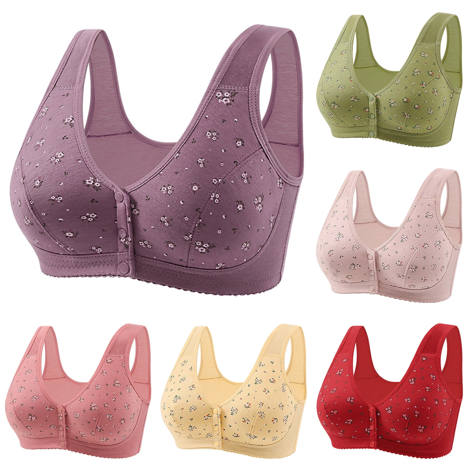 QNANSPI Women's Plus Size Bras,Front Closure Bra,Floral Print Bralette ...