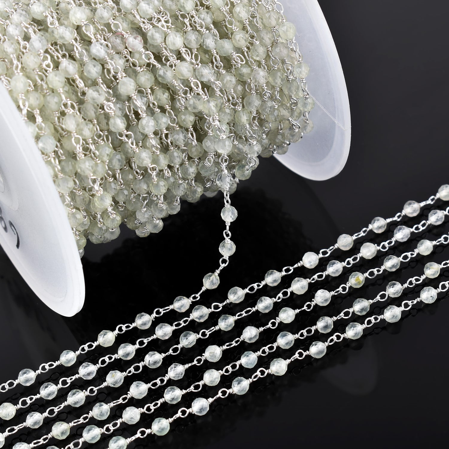 QNAVIC Natural Prehnite Gemstone Handmade Beaded Stone Rosary Chains ...