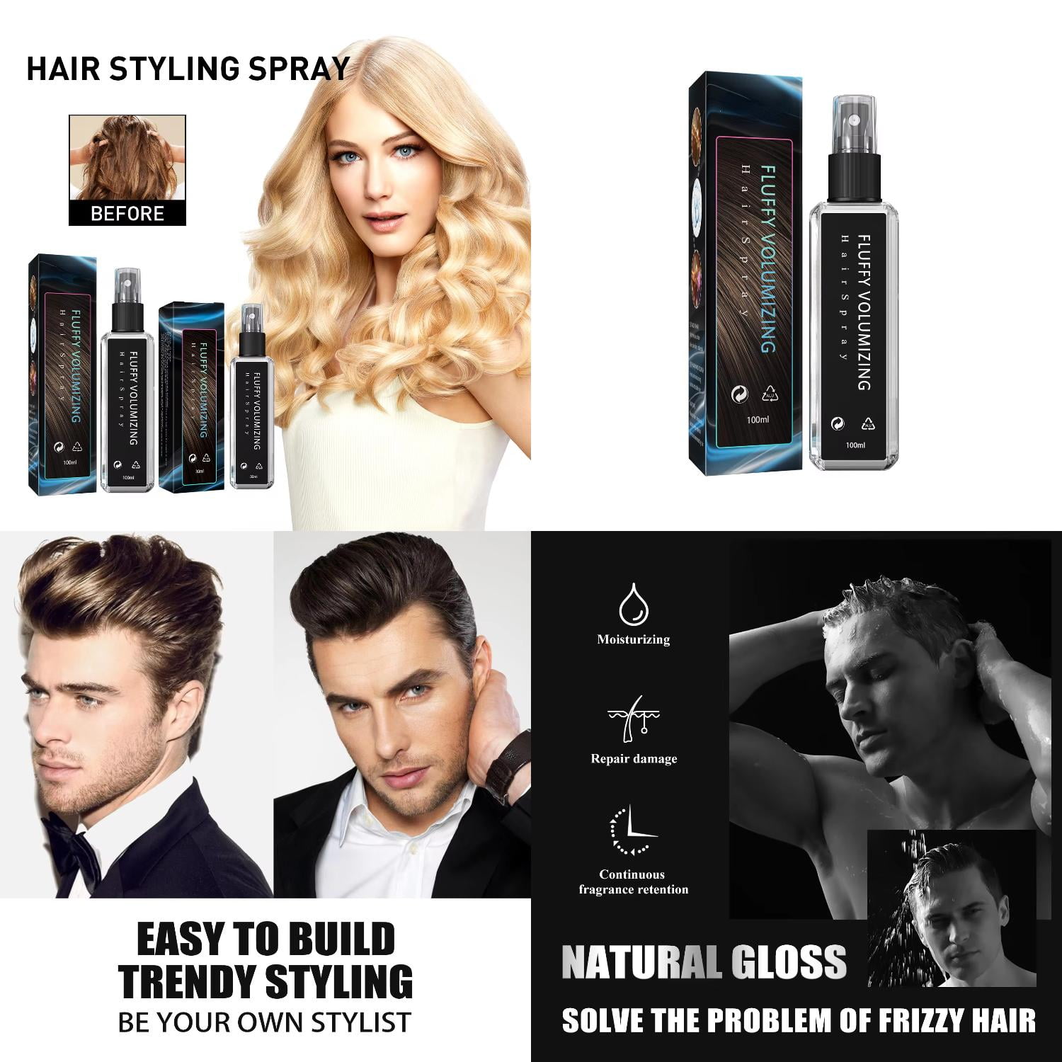 QNJAYN Moisturizing Long-lasting Volumizing Hair Spray for Curly Hair ...