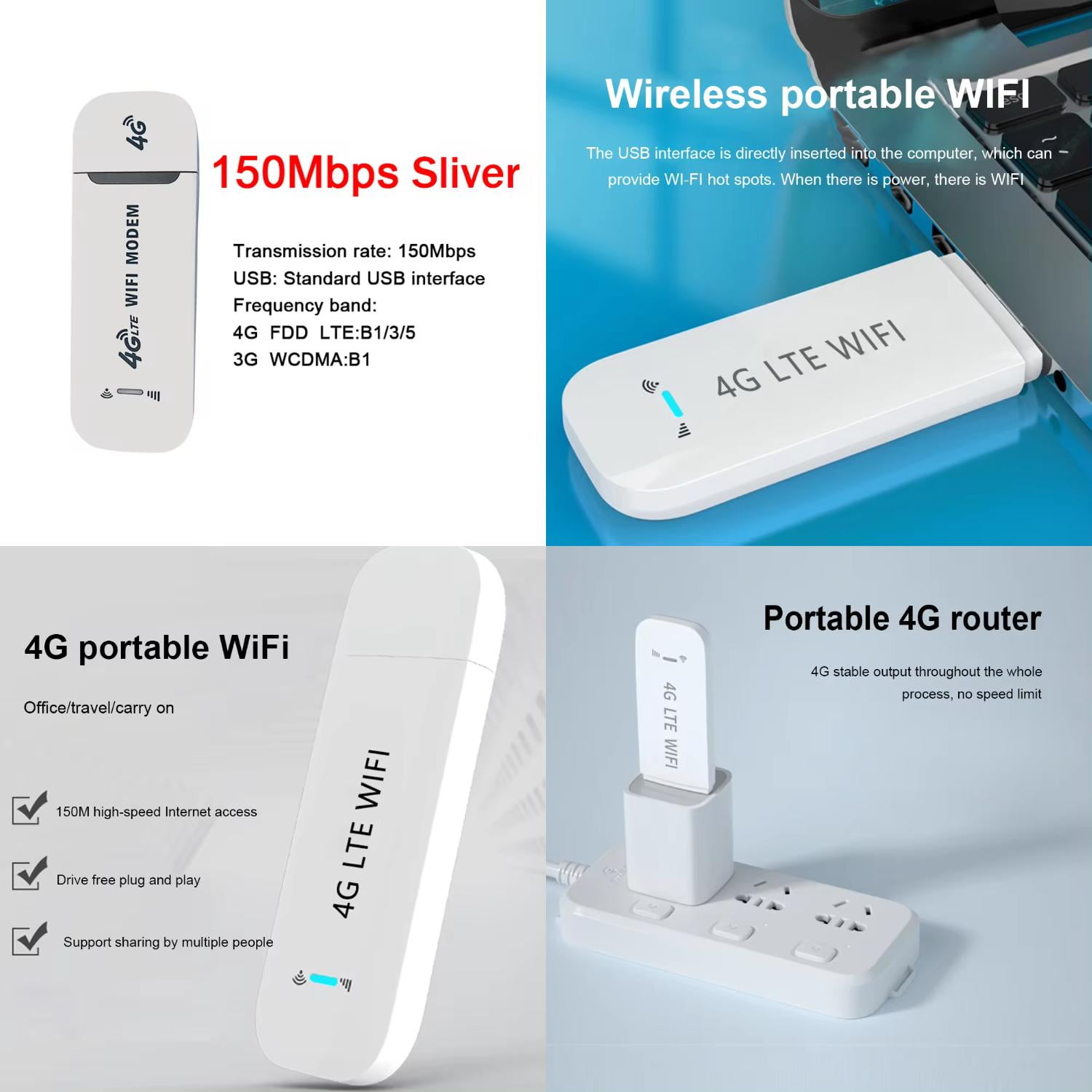 QNJAYN Portable 4G LTE 3G WiFi Router with Firewall USB Dongle and Sim ...
