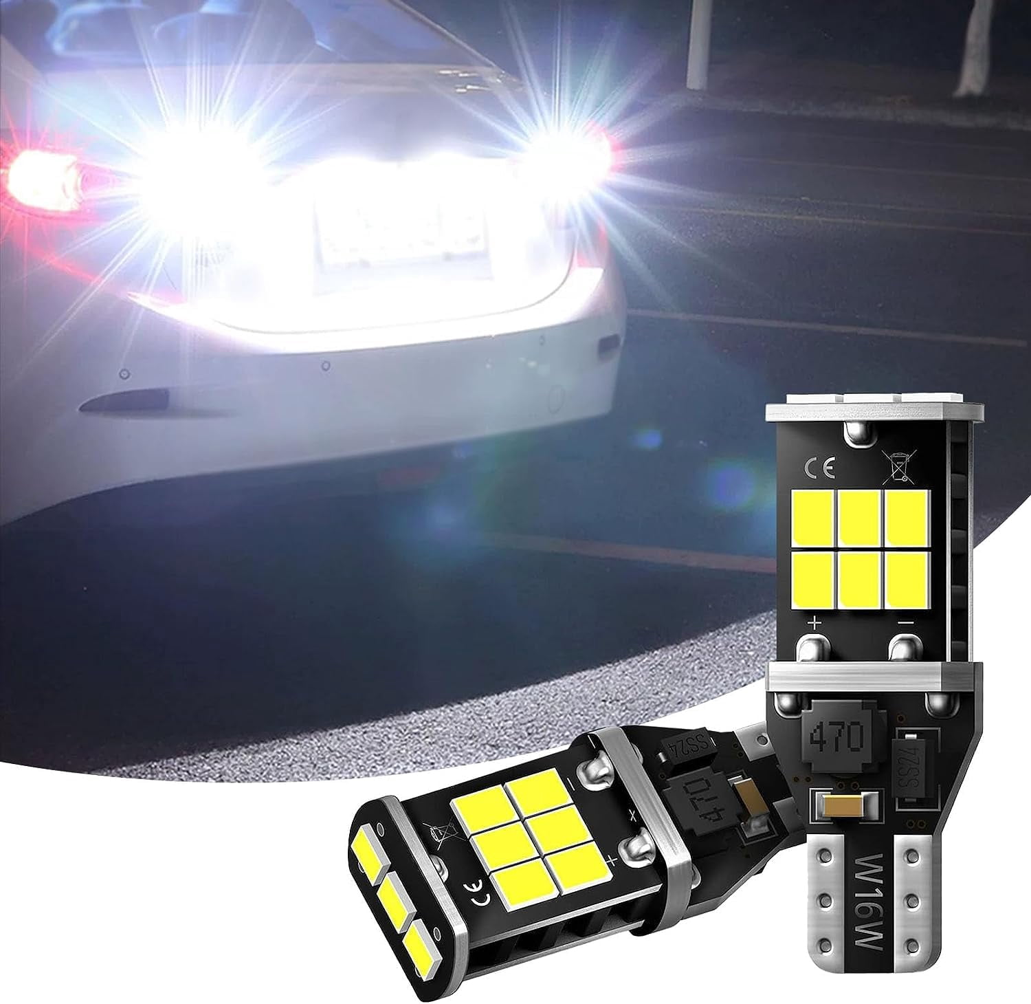 QODOLSI Pack-2 Car Illumination Lights, T15 Reverse Light, High Power ...