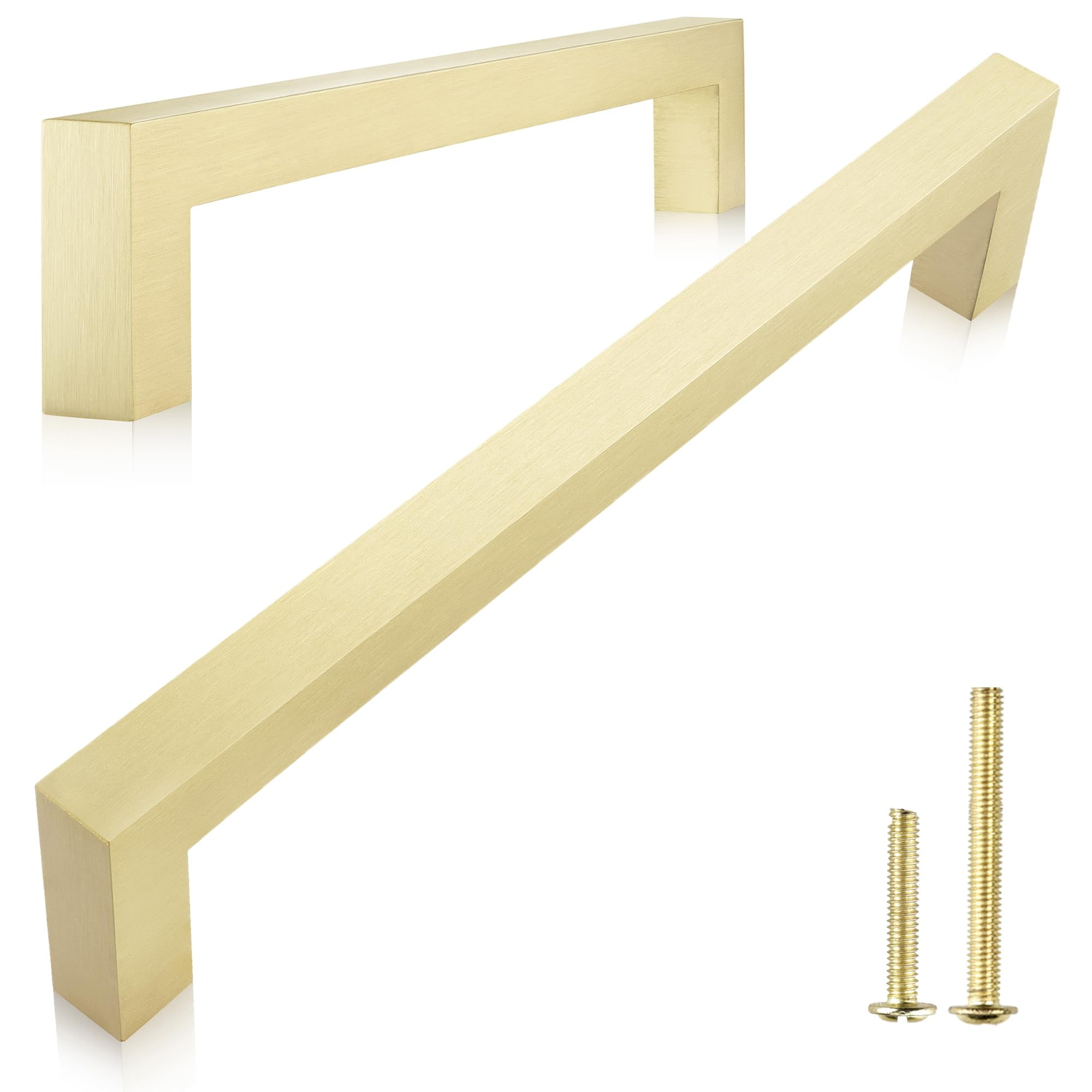 QOGRISUN 5-Pack Solid Brass Cabinet Pulls, Gold Square Drawer Handles ...