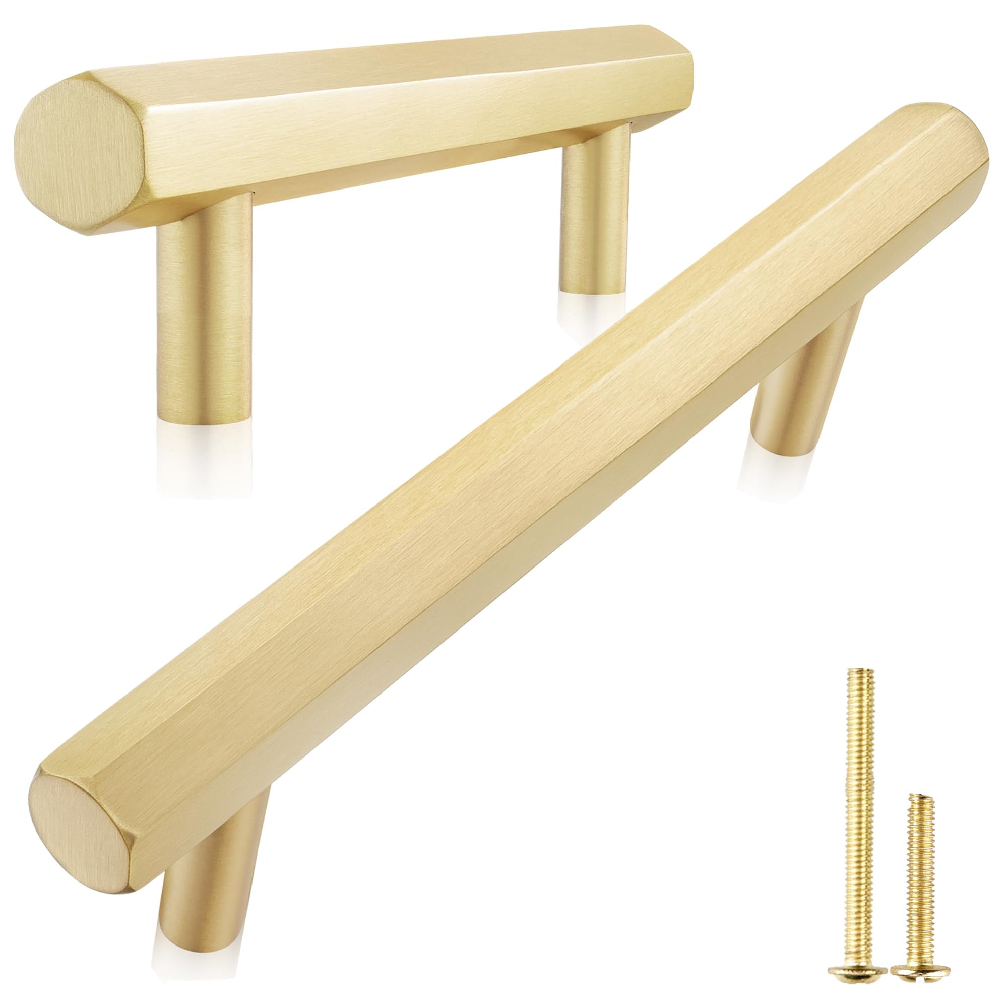 QOGRISUN 5-Pack Solid Brass Cabinet Pulls Hexagon Drawer Handles,6-1/4-Inch Hole Center ...