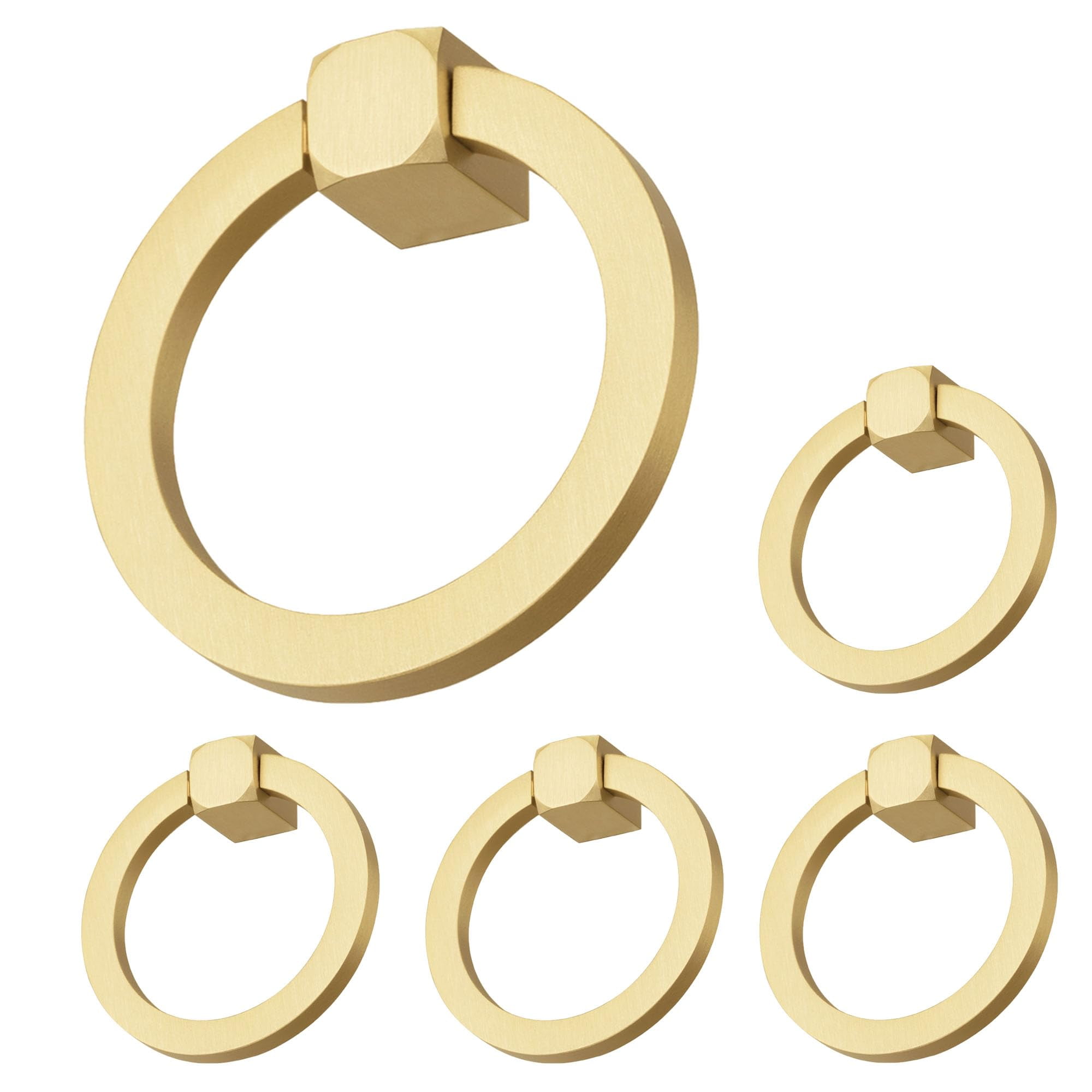 QOGRISUN 5-Pack Solid Brass Ring Pulls for Dresser Drawer, 1-7/8" Gold ...