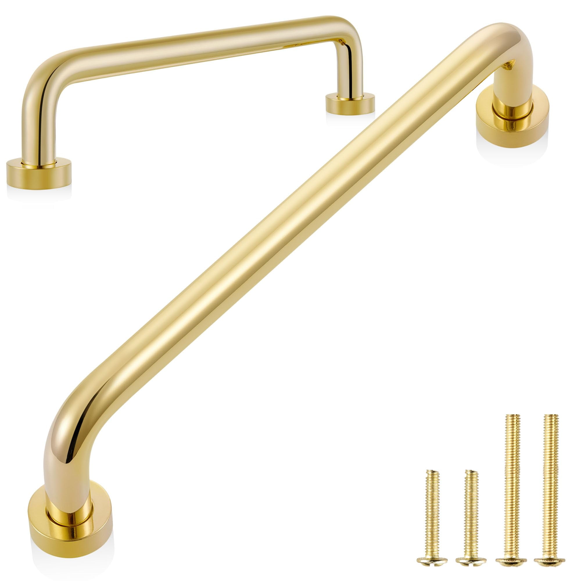 QOGRISUN 5-Pack Unlacquered Brass Cabinet Pulls, Gold Curve Drawer ...
