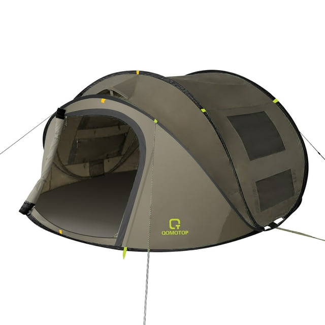QOMOTOP Waterproof 4-Person Instant Tent, Large for Adults, Pop Up, Green - Walmart.com