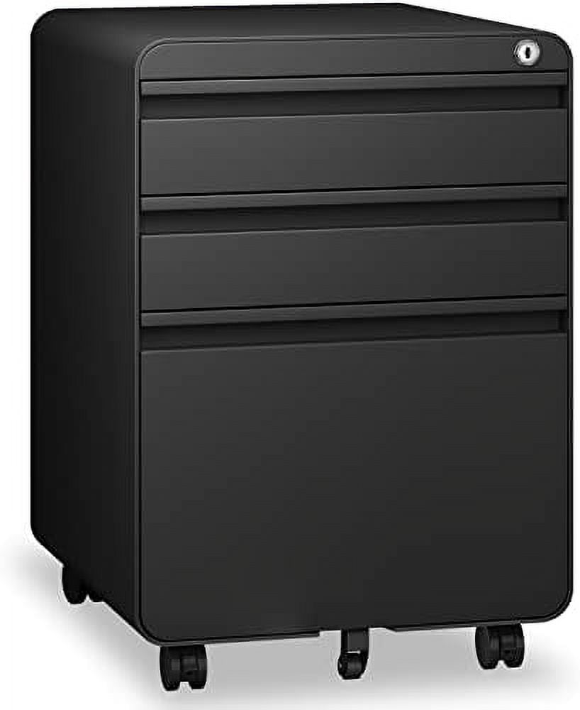 QOPEYTO 3 Drawer File Cabinet Metal Filing Cabinets with Lock Wheels ...
