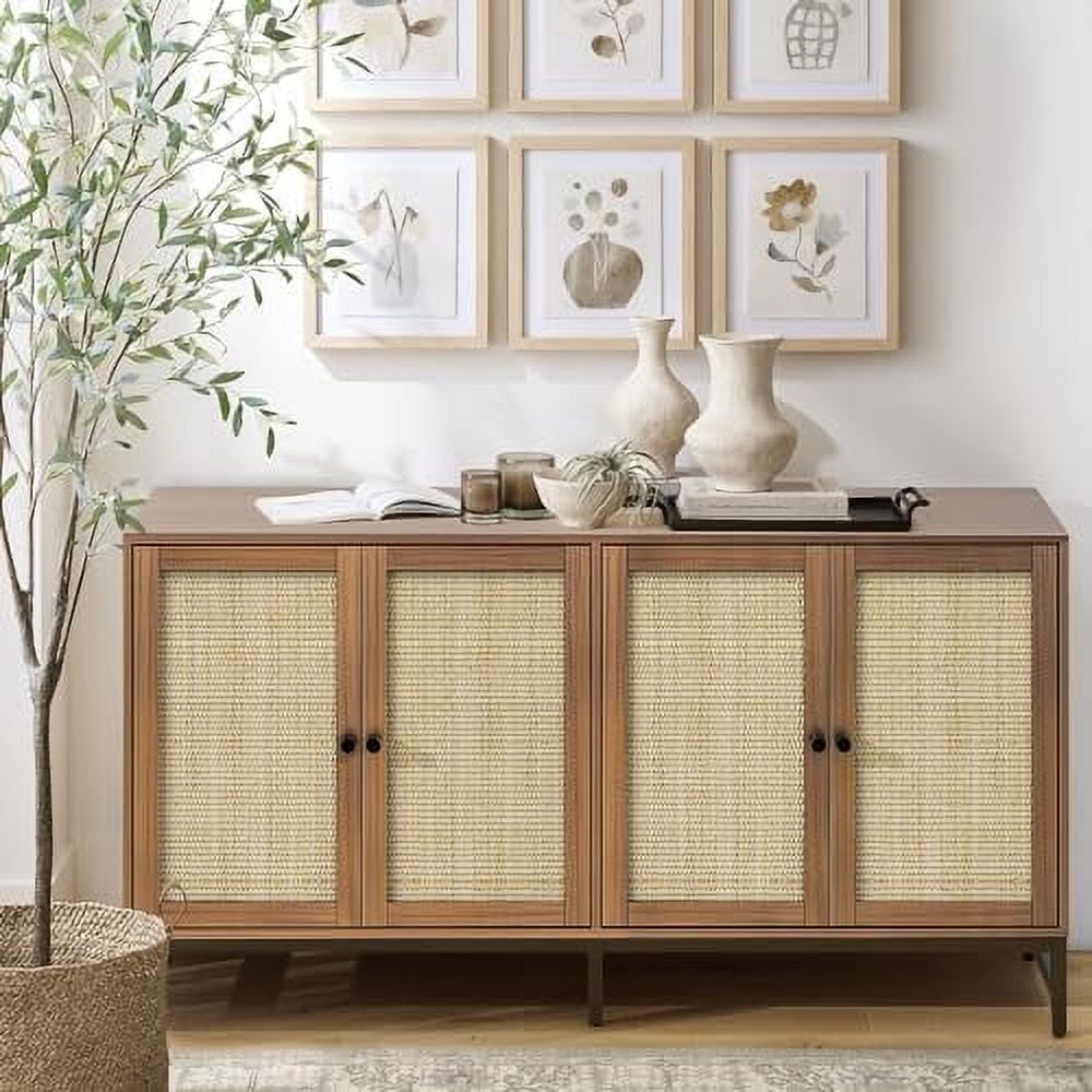 QOPEYTO Credenza Rattan Buffet Cabinet Sideboard Accent Cabinet with 2 ...