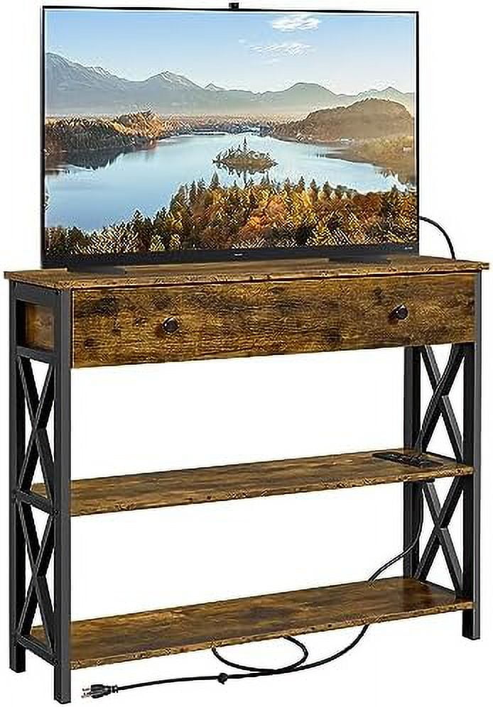 QOPEYTO TV Stand with Power Outlets Entertainment Center with Drawer ...