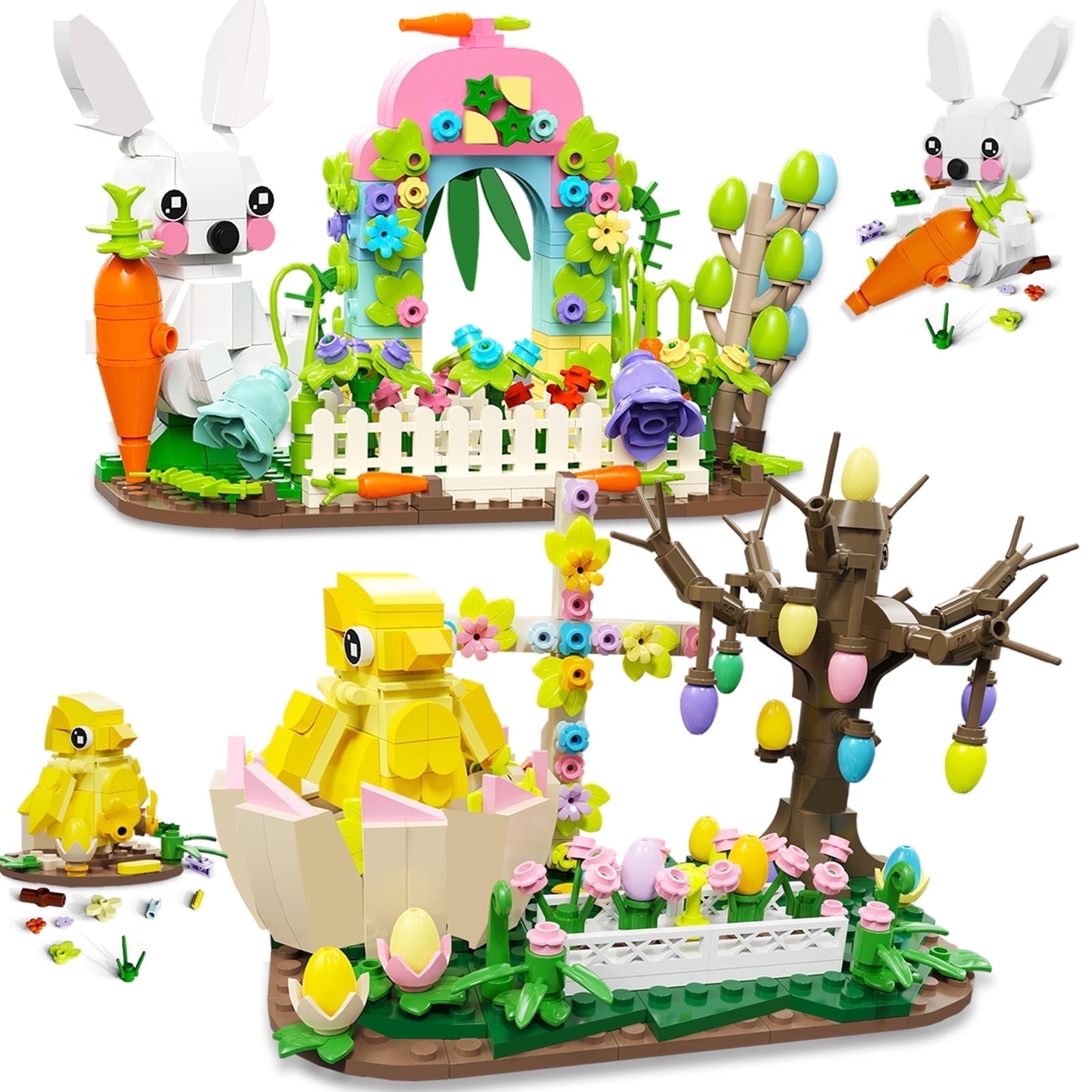 QOQ Bunny and Chick Building Blocks, Rabbit 2 in 1 Toy Building Blocks ...