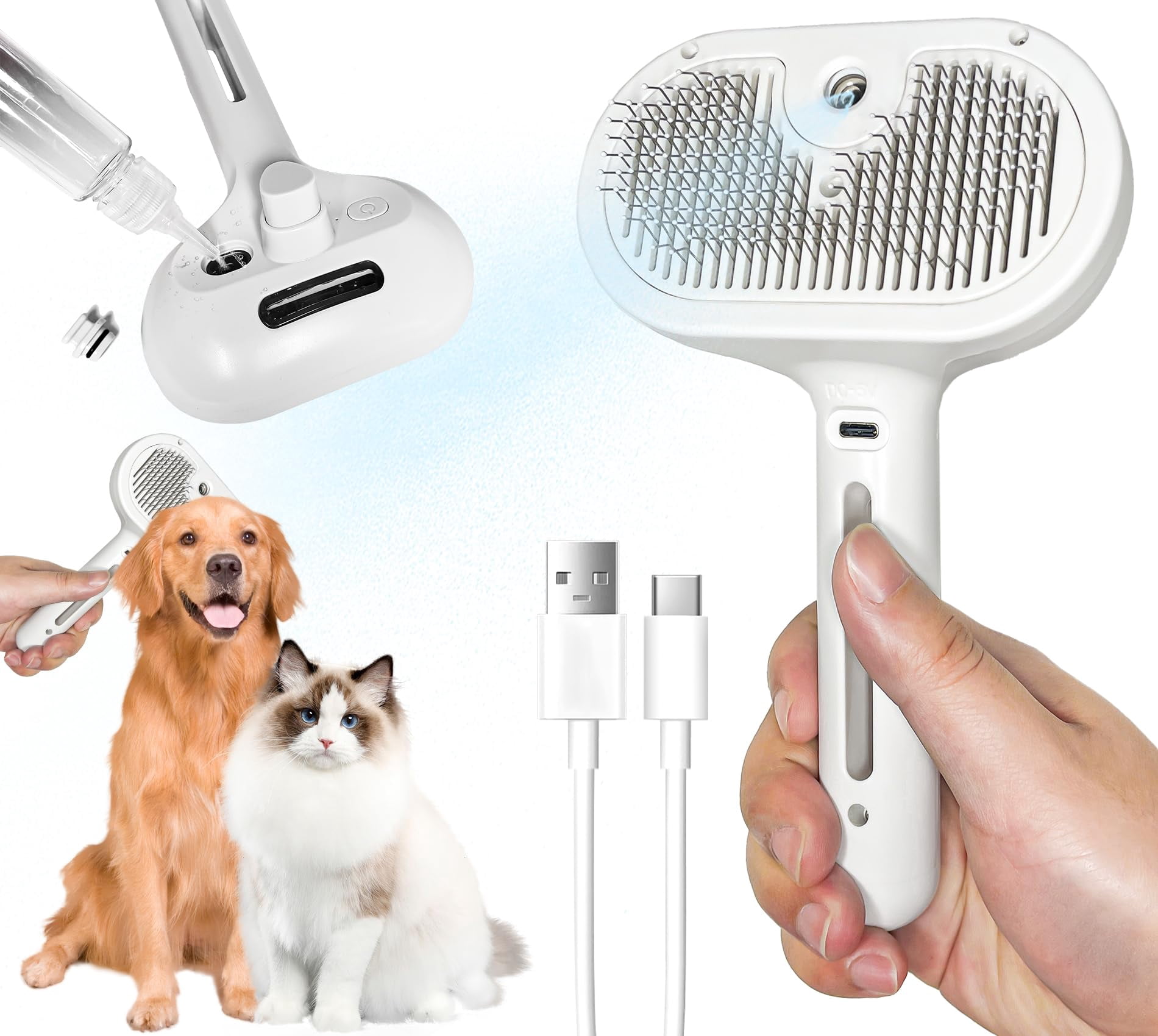 QOQ Self-Cleaning Spray Cat Brush for Shedding, Removes Static Flying ...