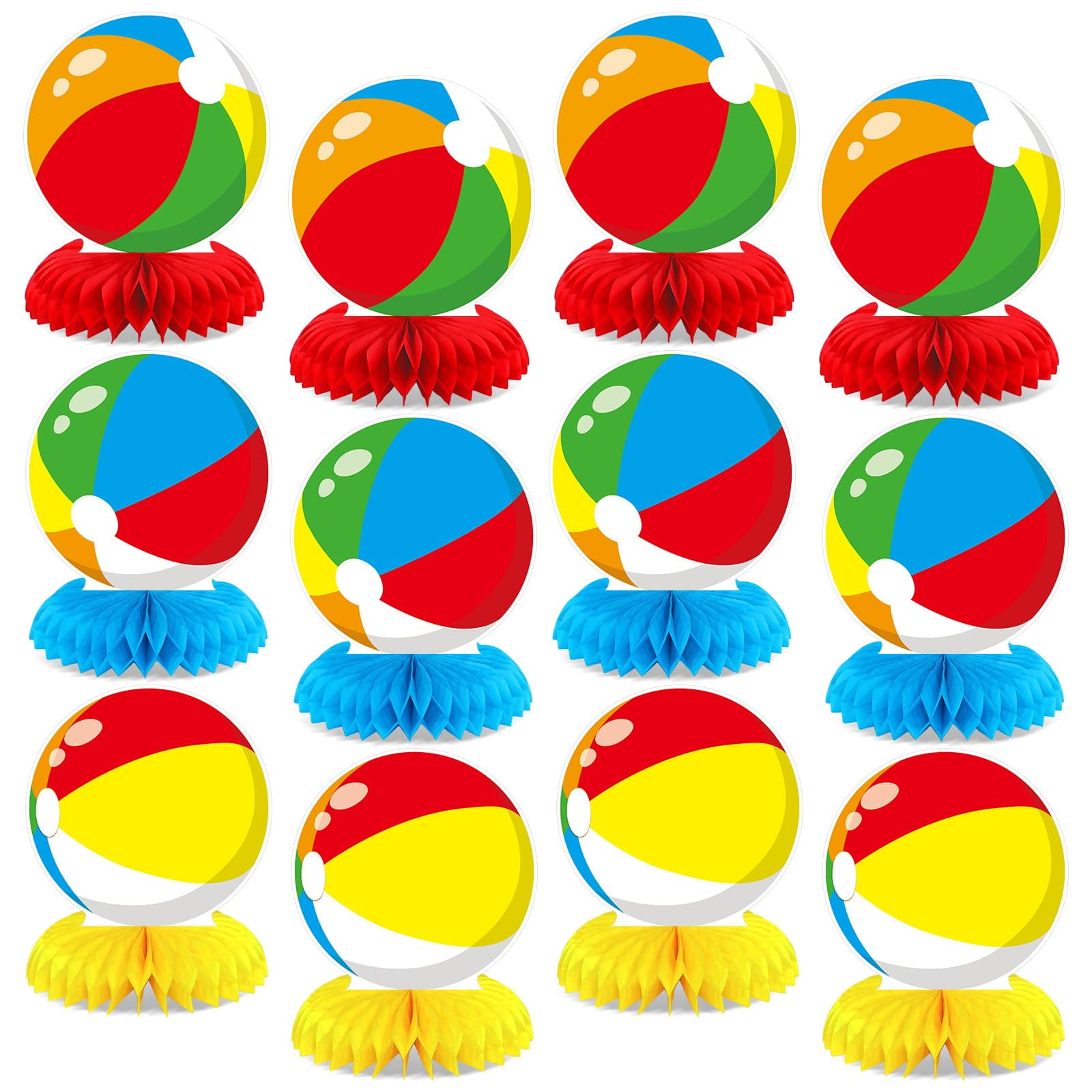 QOUBAI 12 Pcs Beach Ball Honeycomb Centerpieces Pool Party Decorations ...