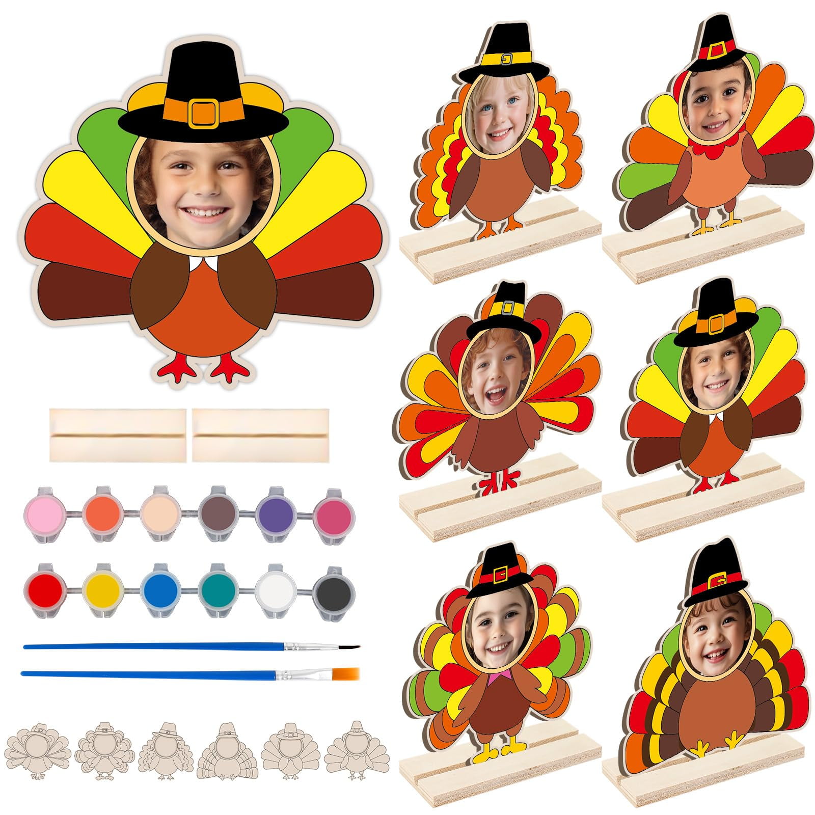 QOUBAI 12 Sets Thanksgiving Turkey Crafts for Kids Color Your Own ...