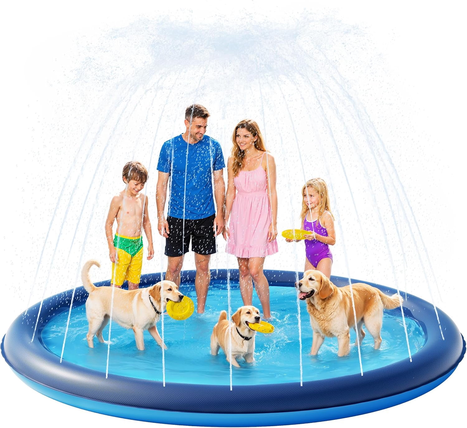 QPAU Splash Pad with Flying Disc for Dogs & Kids – 98" Non-Slip ...