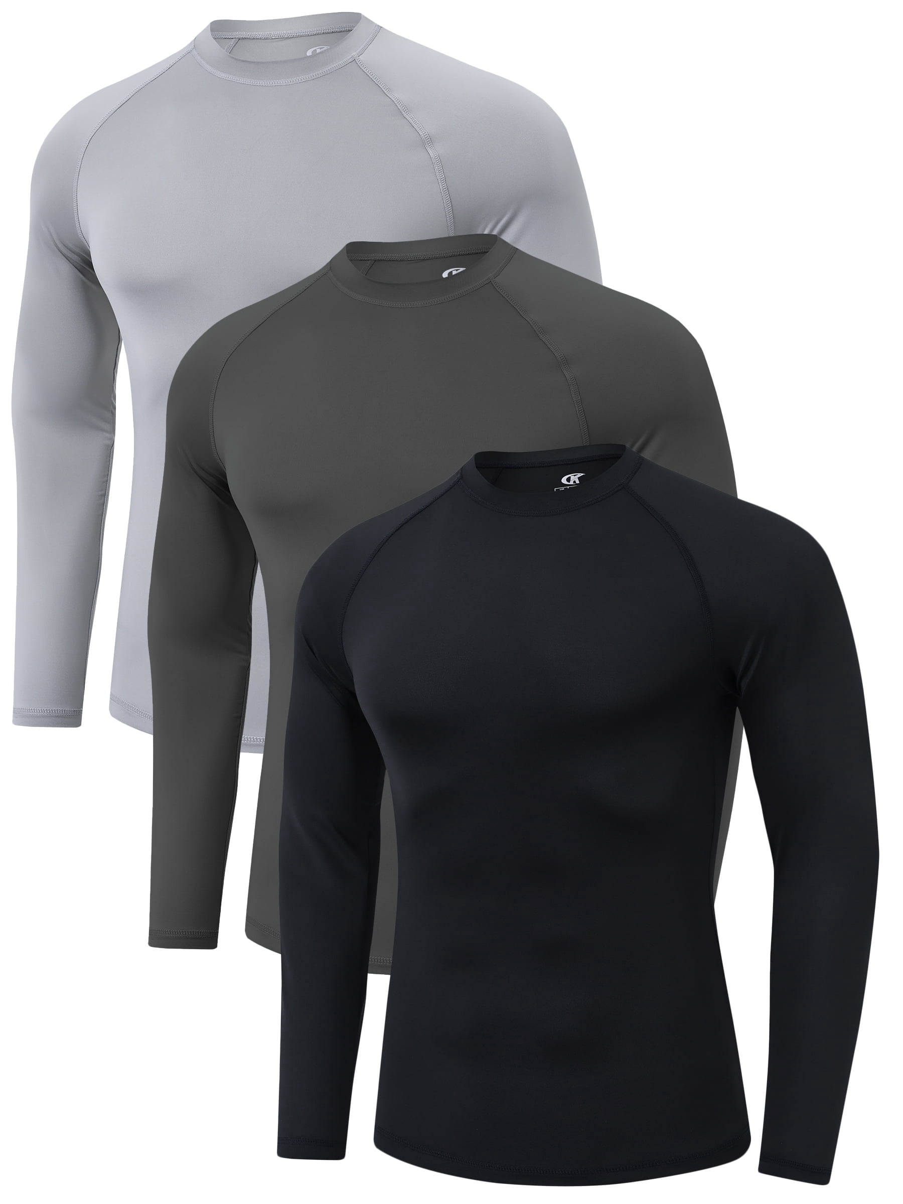 QPNGRP Men's 3 Pack Dry Fit Long Sleeve Athletic Shirts Workout Running ...