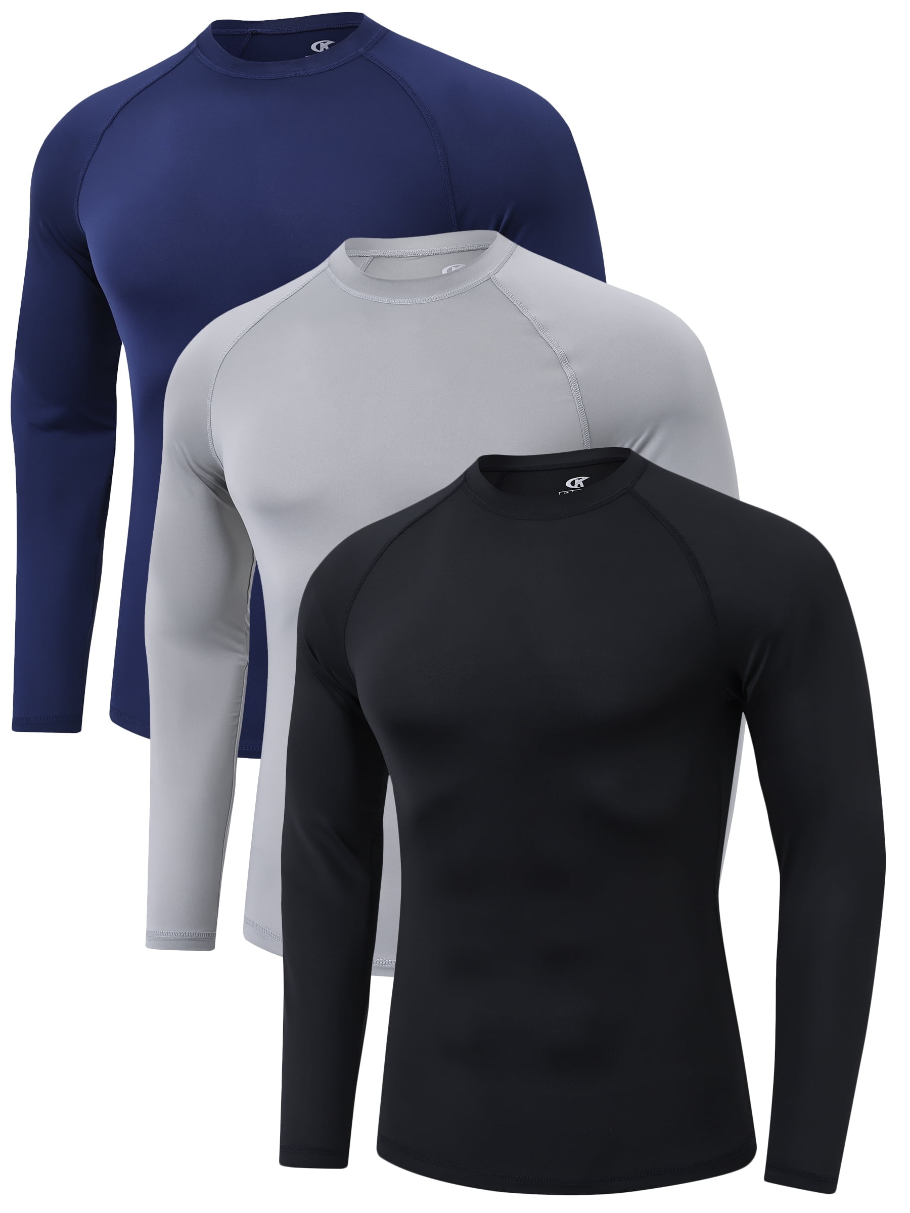QPNGRP Men's 3 Pack Dry Fit Long Sleeve Athletic Shirts Workout Running ...