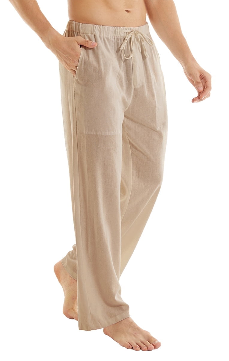 QPNGRP Men's Casual Pants Cotton Linen Loose Open Bottom Classic ...