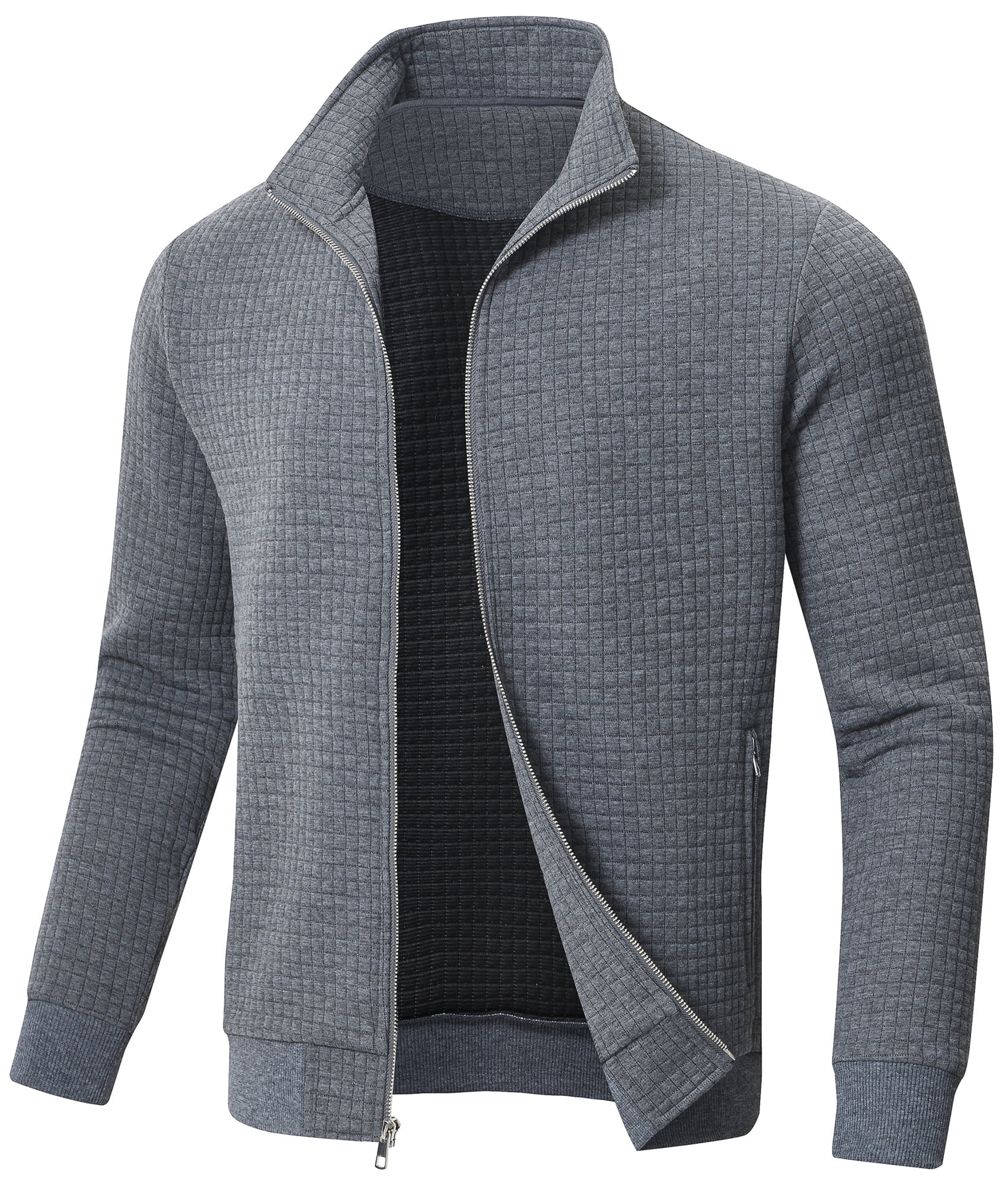 QPNGRP Men's Lightweight Waffle Knitted Jacket, Casual Sport Coat, Dark ...