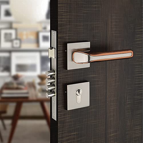 QPRO Mortise Door Handle Set with Lock 3 Reversible Computer Brass Keys ...
