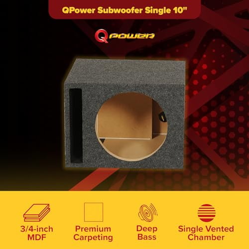 QPower 10 Inch Subwoofer Box, Vented Speaker Box for In-Car Audio ...