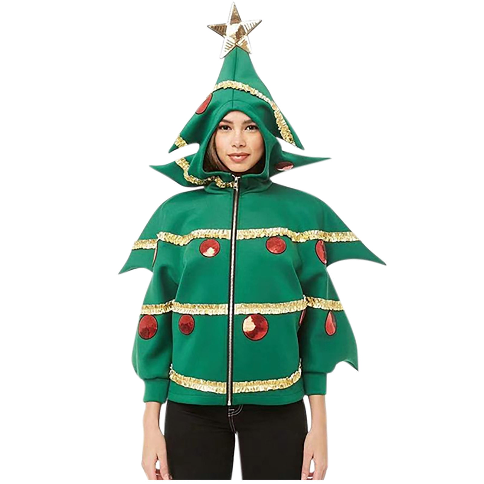 QQAMB Christmas Tree Poncho Adults Bow Ball Decor Hooded Cloak Cape ...