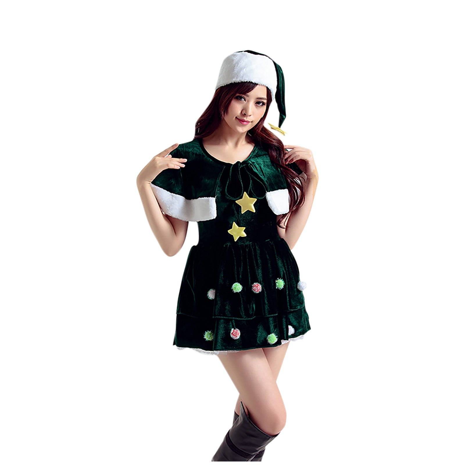 QQAMB Christmas Tree Poncho Adults Bow Ball Decor Hooded Cloak Cape ...