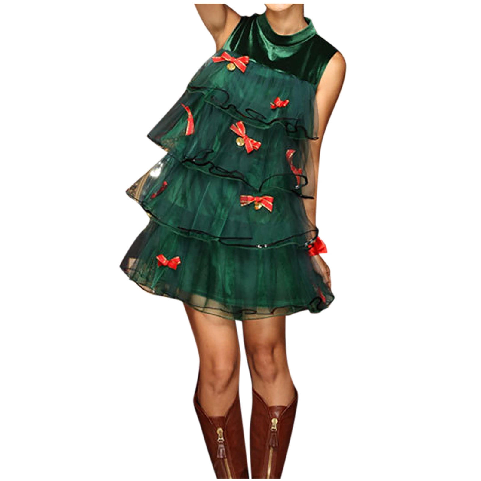 QQAMB Christmas Tree Poncho Adults Bow Ball Decor Hooded Cloak Cape ...