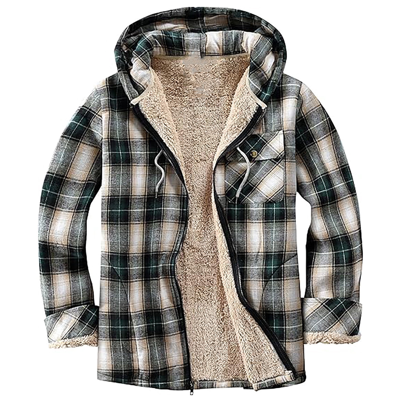 QQAMB Fleece Lined Plaid Jacket Women Lightweight Casual Jacket Plaid ...