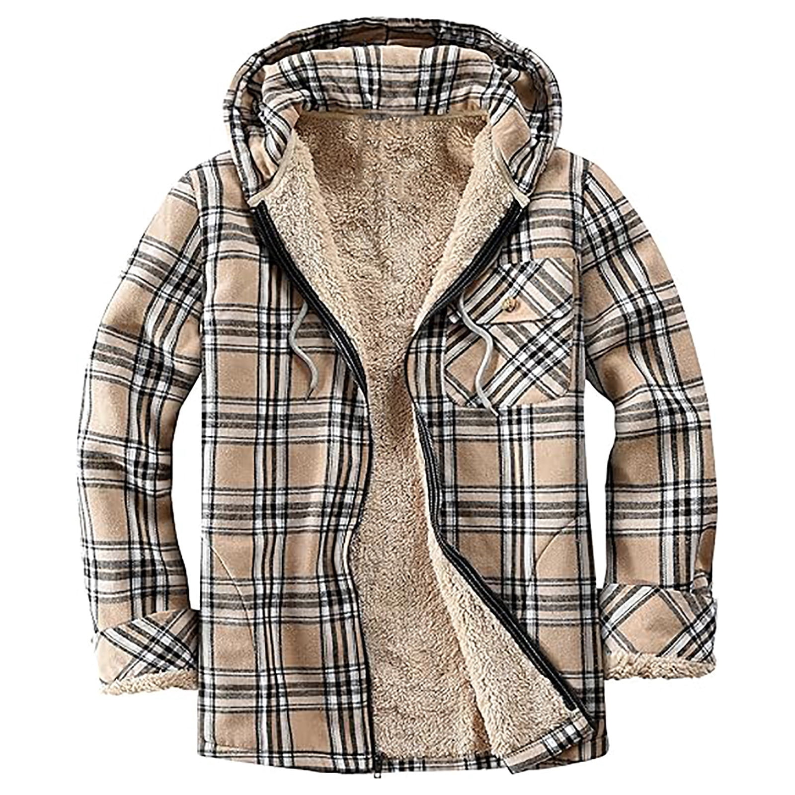 QQAMB Fleece Lined Plaid Jacket Women Lightweight Casual Jacket Plaid ...