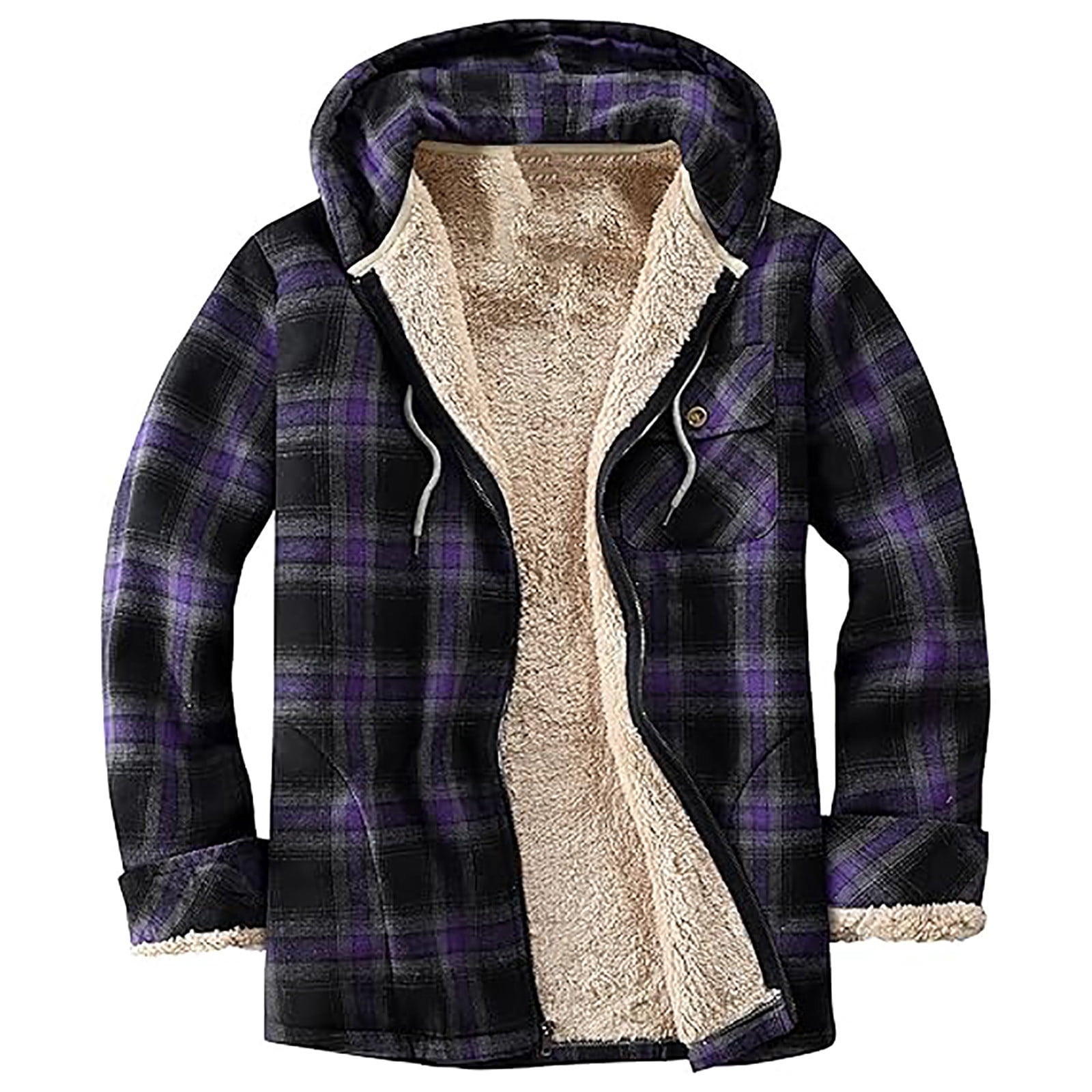 QQAMB Fleece Lined Plaid Jacket Women Lightweight Casual Jacket Plaid ...