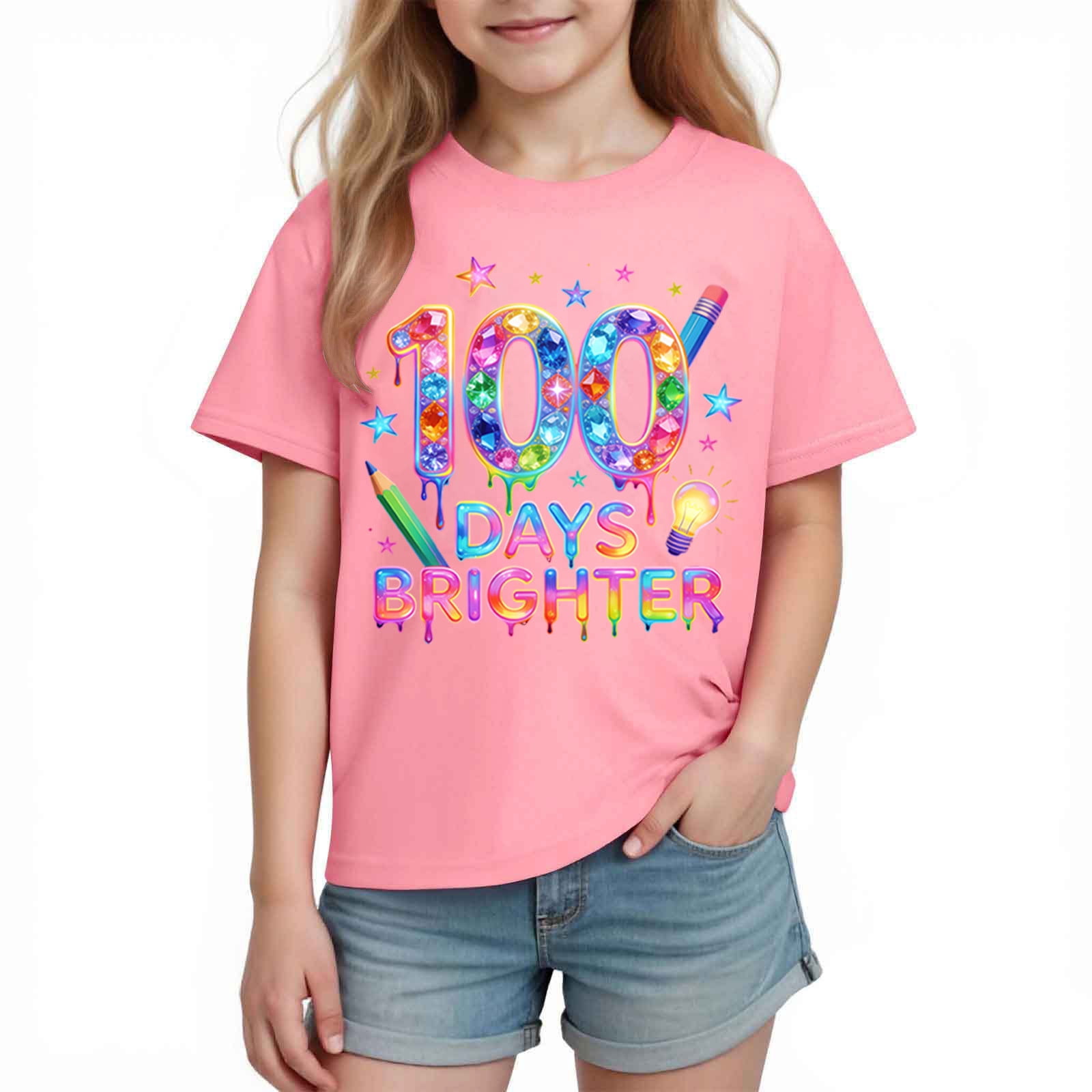 QQAMB Happy 100th Day of School T-Shirt Kids Short Sleeve Graphic Print ...