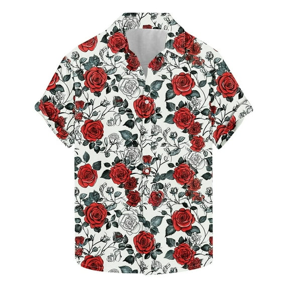 QQAMB Happy Valentine's Day Shirts Men Rose and Wine Glass Print ...