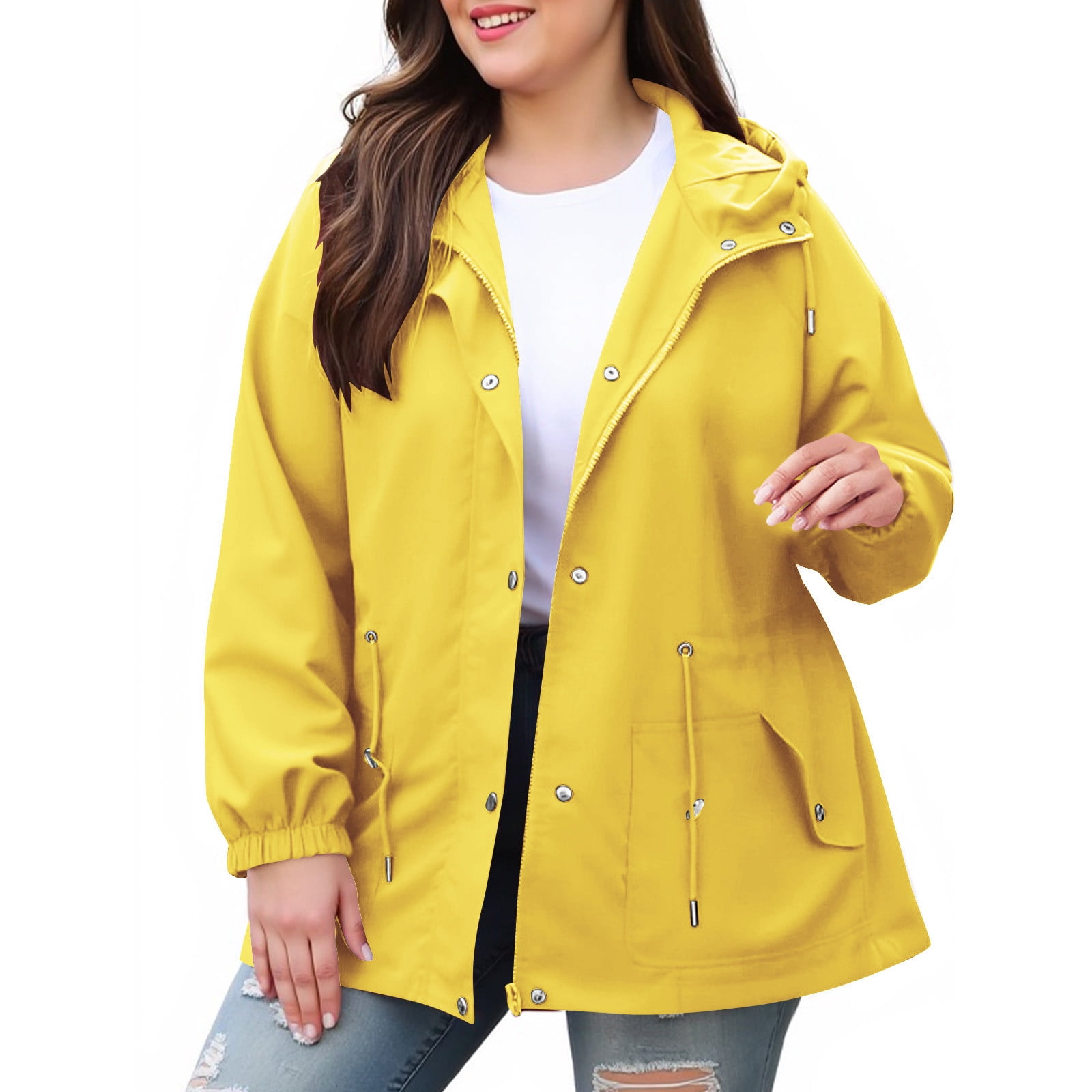 QQAMB Rain Jacket for Women Plus Size Waterproof Lightweight Hooded ...