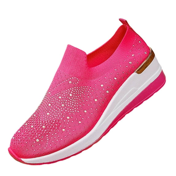 QQAMB Sparkly Sneakers for Women Breathable Knit Wedge Heel Bling ...