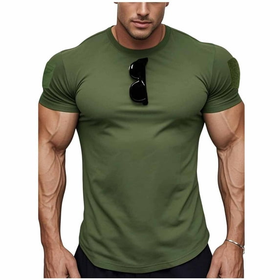 QQAMB T-Shirts for Men Plus Size Active Crewneck Solid Color Sports ...