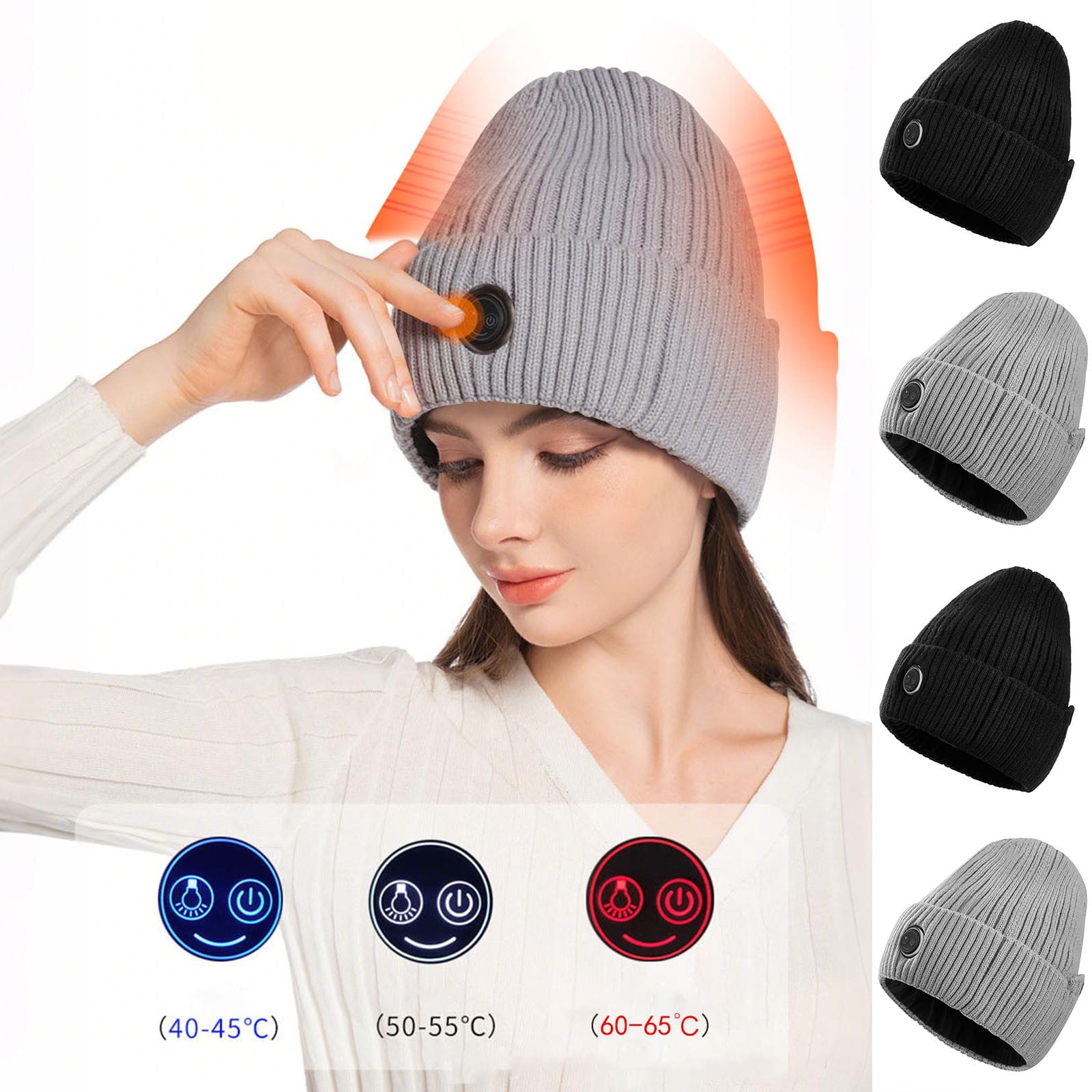 QQAMB Women Men Heated Beanie Hat,Electric Rechargeable Warm Winter ...