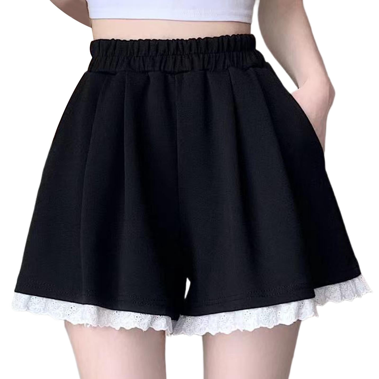 QQAMB Women's Dressy Casual Shorts Elastic Waist Ruffle Short Mini ...