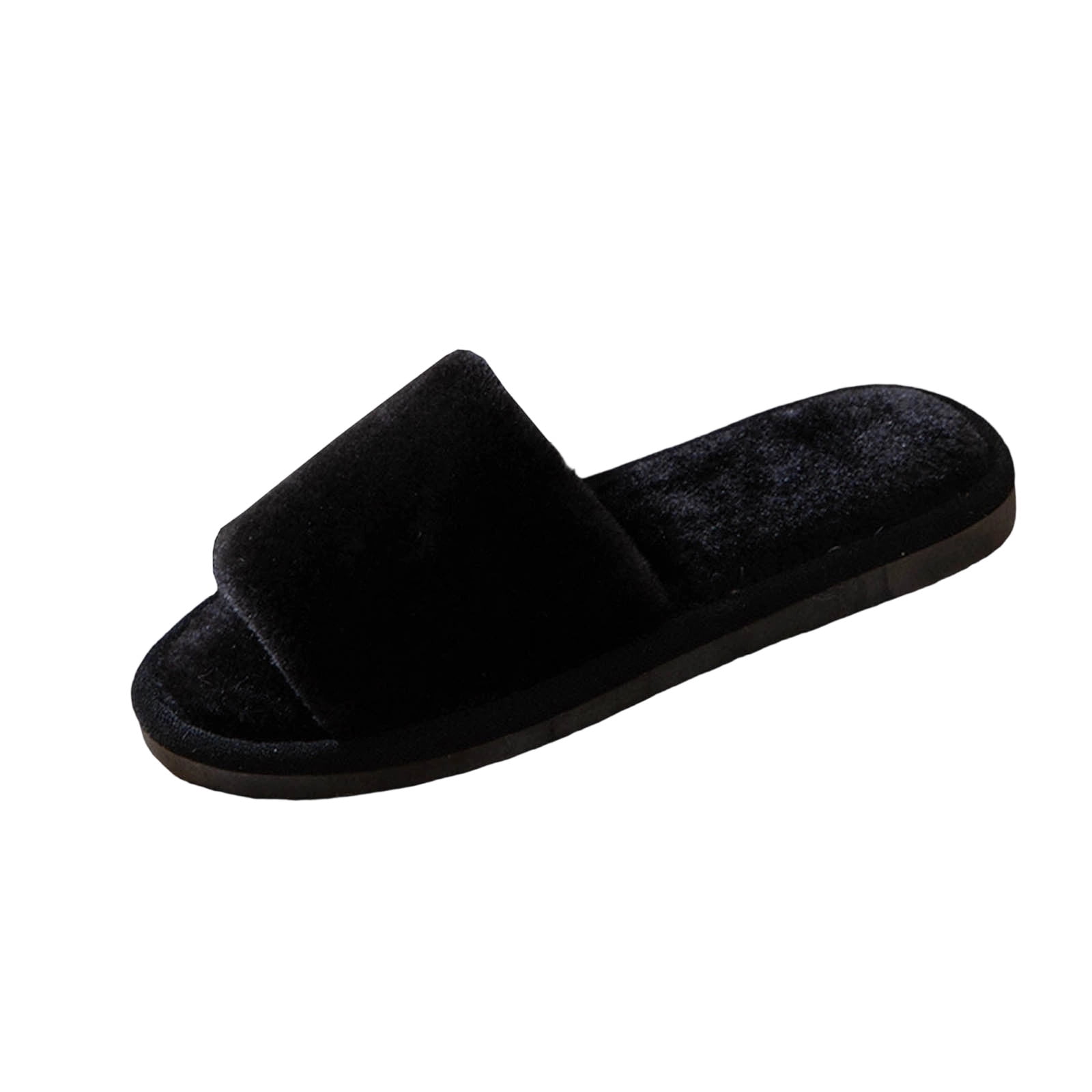 QQAMB Women's Fuzzy Slippers Flip Flop Open Toe Cozy House Memory Foam ...
