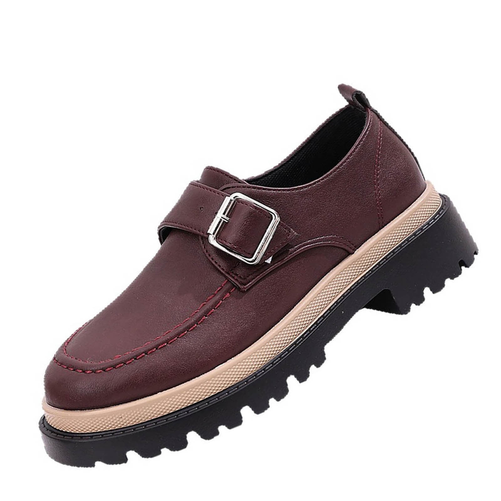 QQAMB Women's Loafers Lug Sole Chunky Heels Penny Loafers Comfortable ...