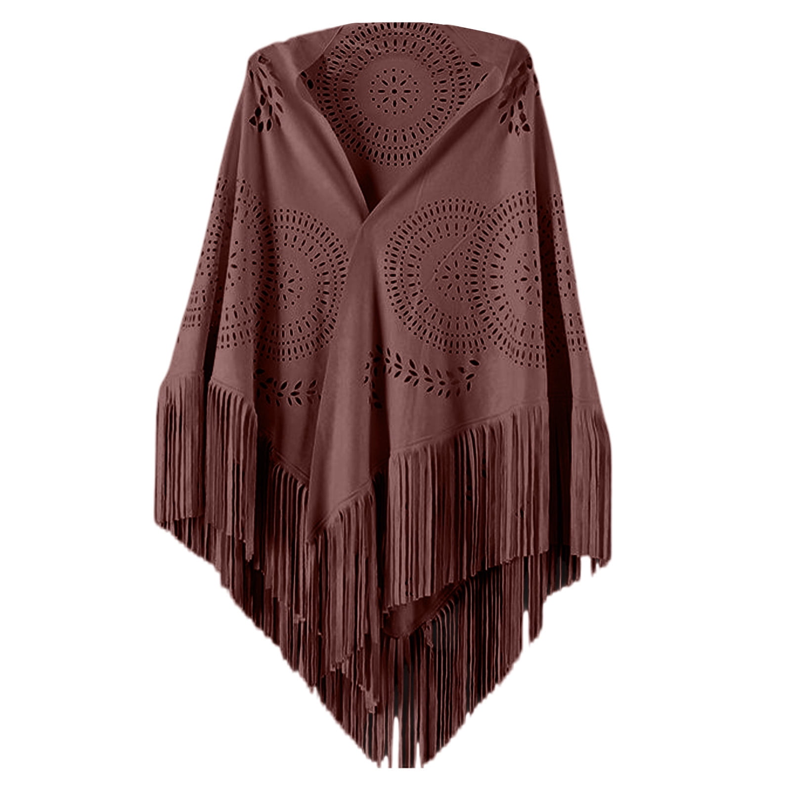QQAMB Women's Shwal Fall Winter Trendy Faux Suede Fringed Shawl Wrap ...