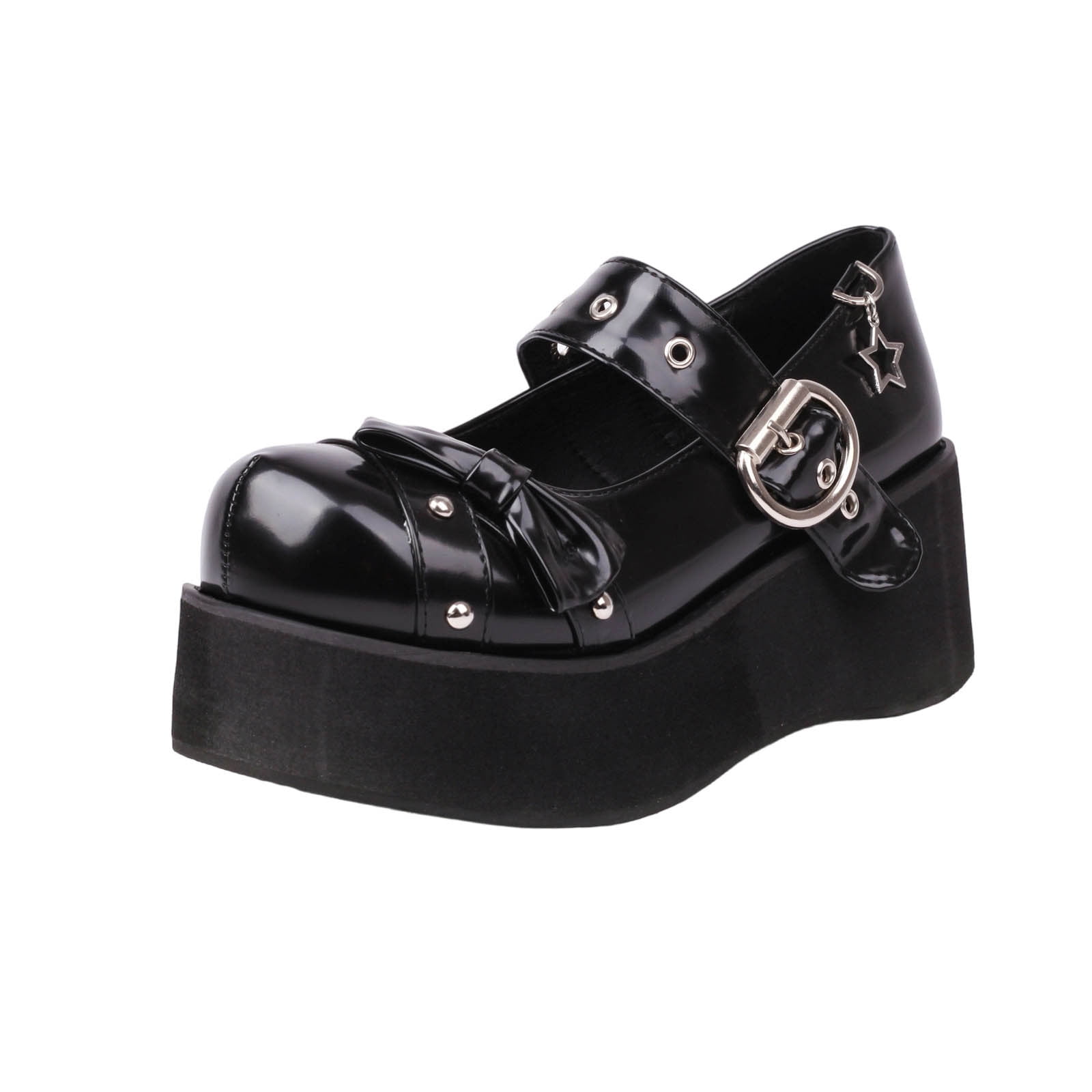 QQAMB Womens Lolita Goth Shoes Mary Jane Wedge Heels Pumps Ankle Strap ...
