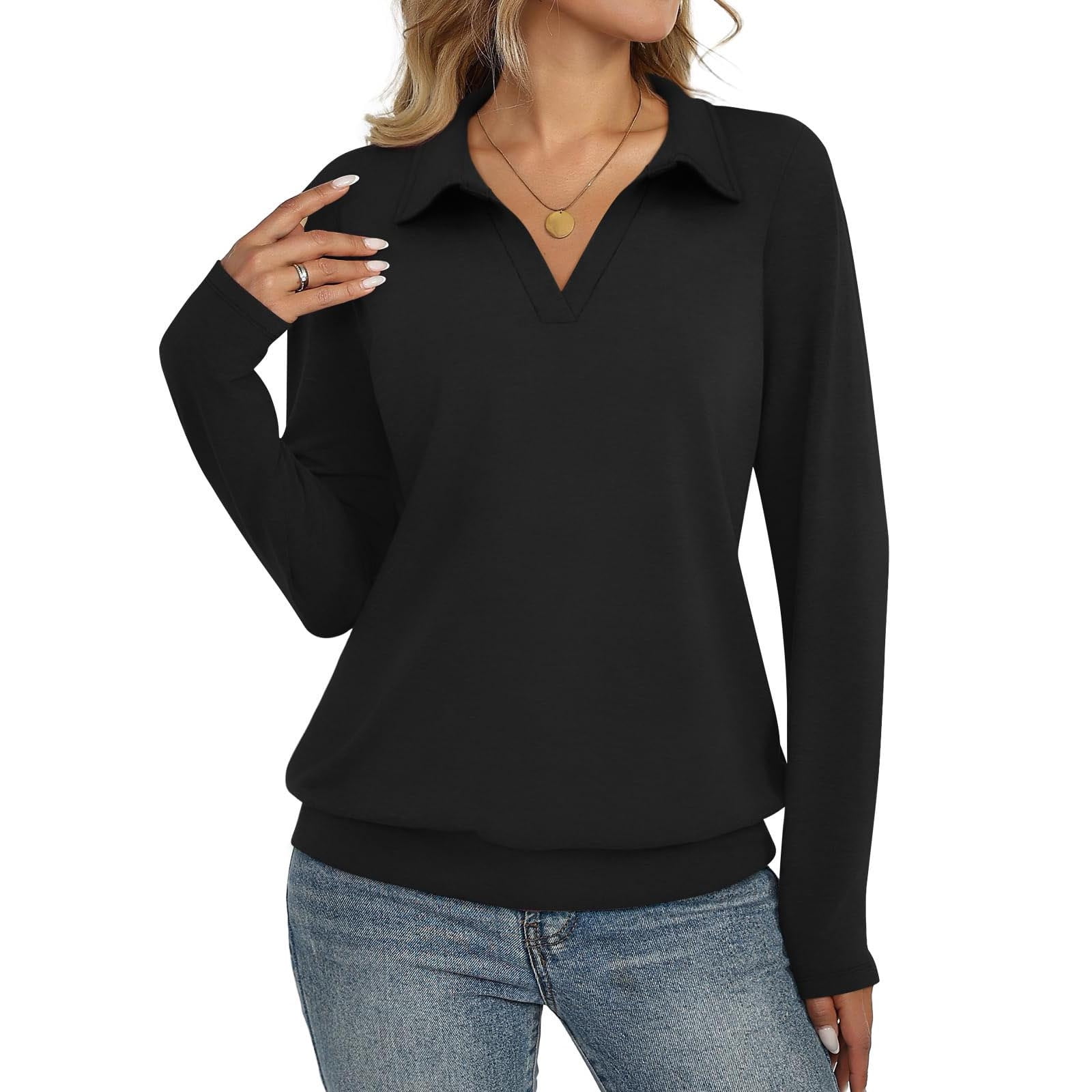 DeHolifer Womens T-Shirts Solid Color Long Sleeve Banded Bottom Tops ...