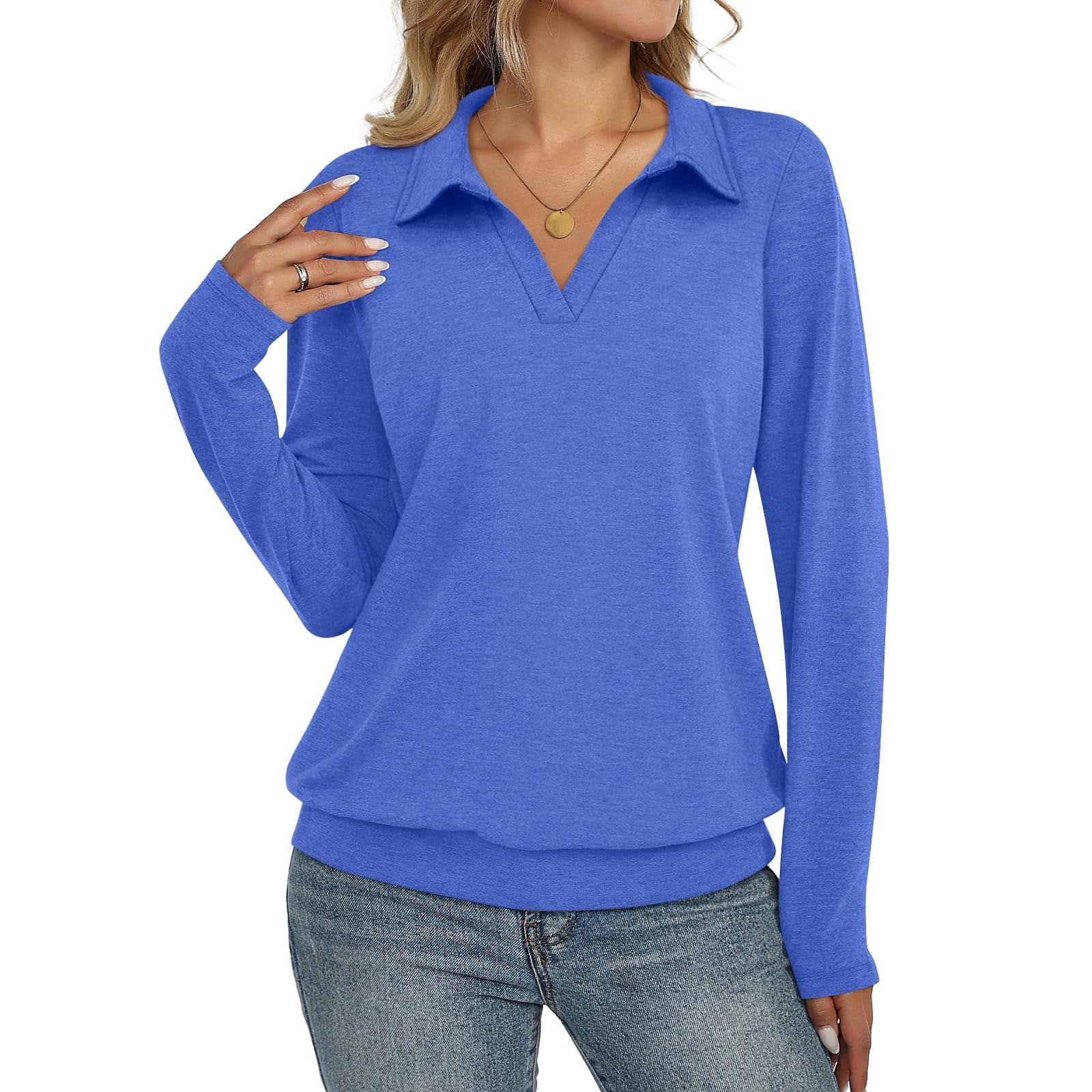 DeHolifer Womens T-Shirts Solid Color Long Sleeve Banded Bottom Tops ...